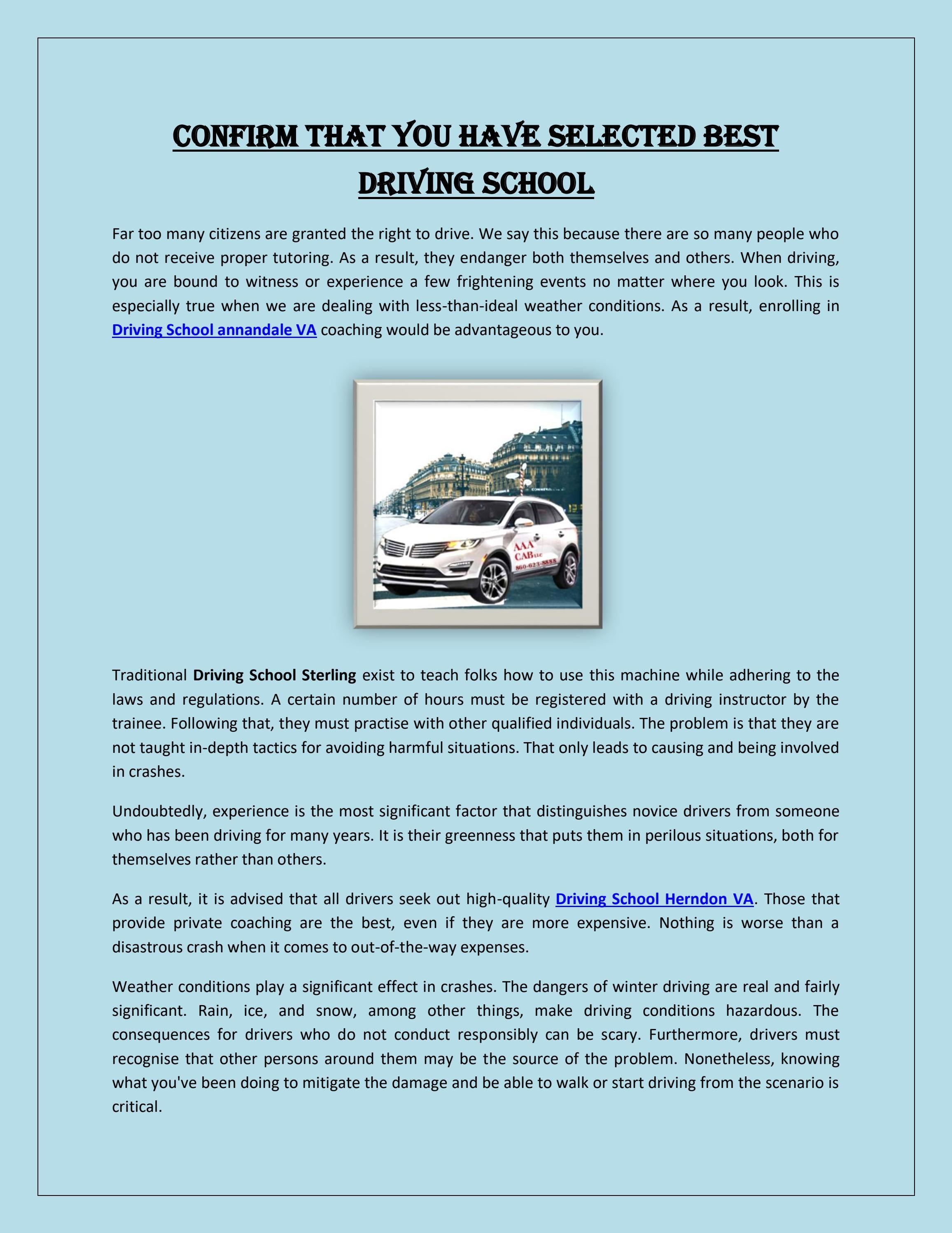 Confirm That You Have Selected Best Driving School by ...