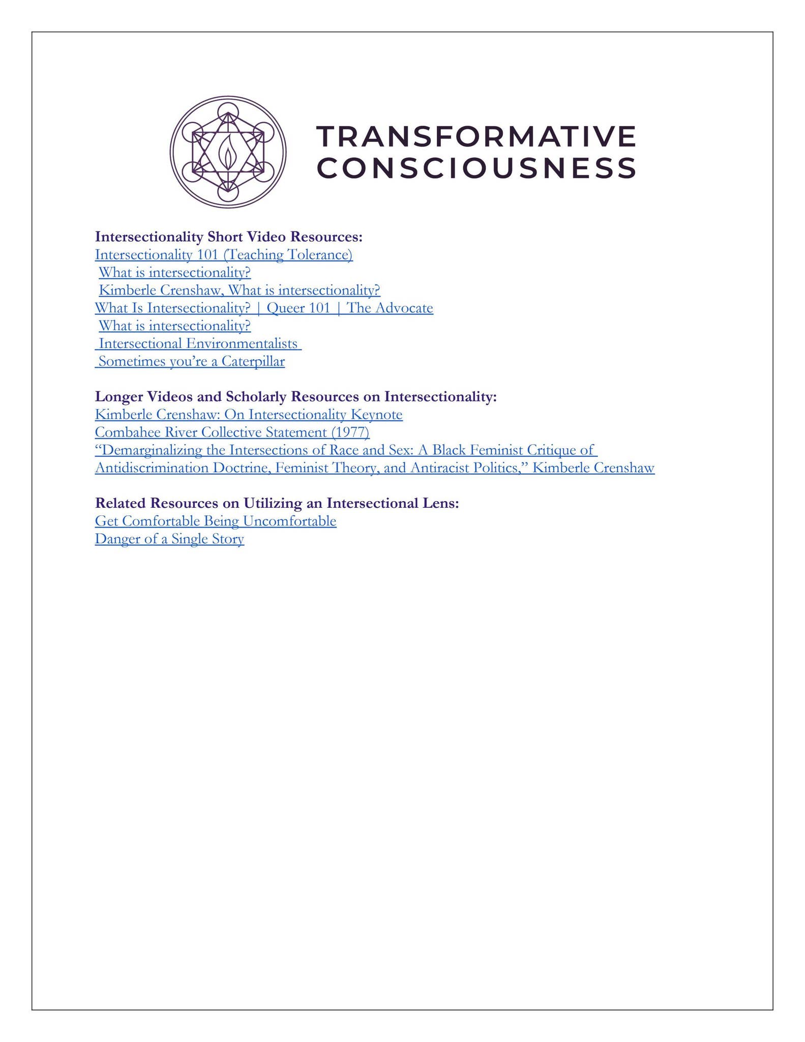 [RSCJW] Intersectionality Resources by transformativeconsciousness - Issuu