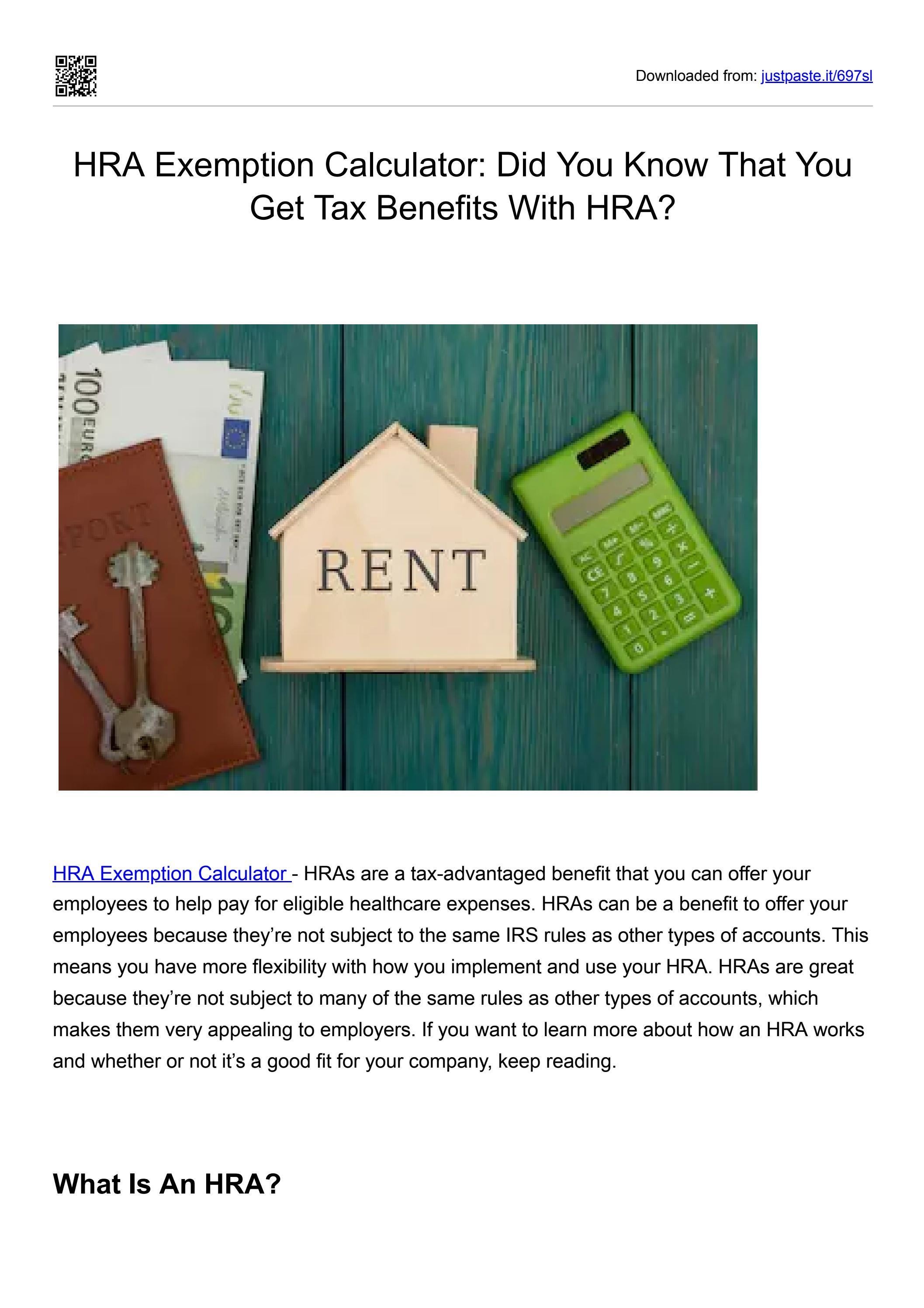 HRA Exemption Calculator: Did You Know That You Get Tax Benefits With ...