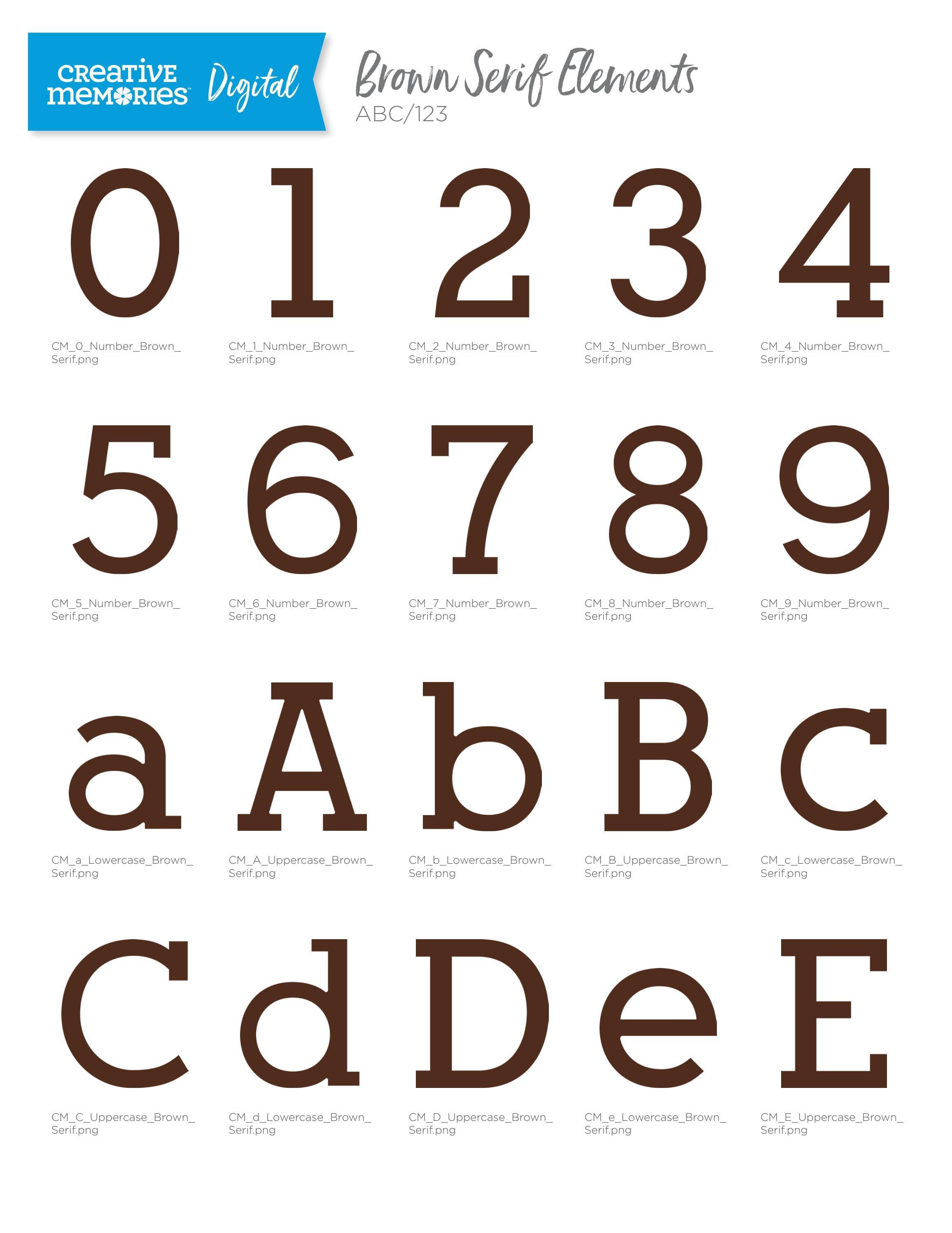 Brown Serif ABC/123 Digital Artwork Kit Preview by Creative Memories ...