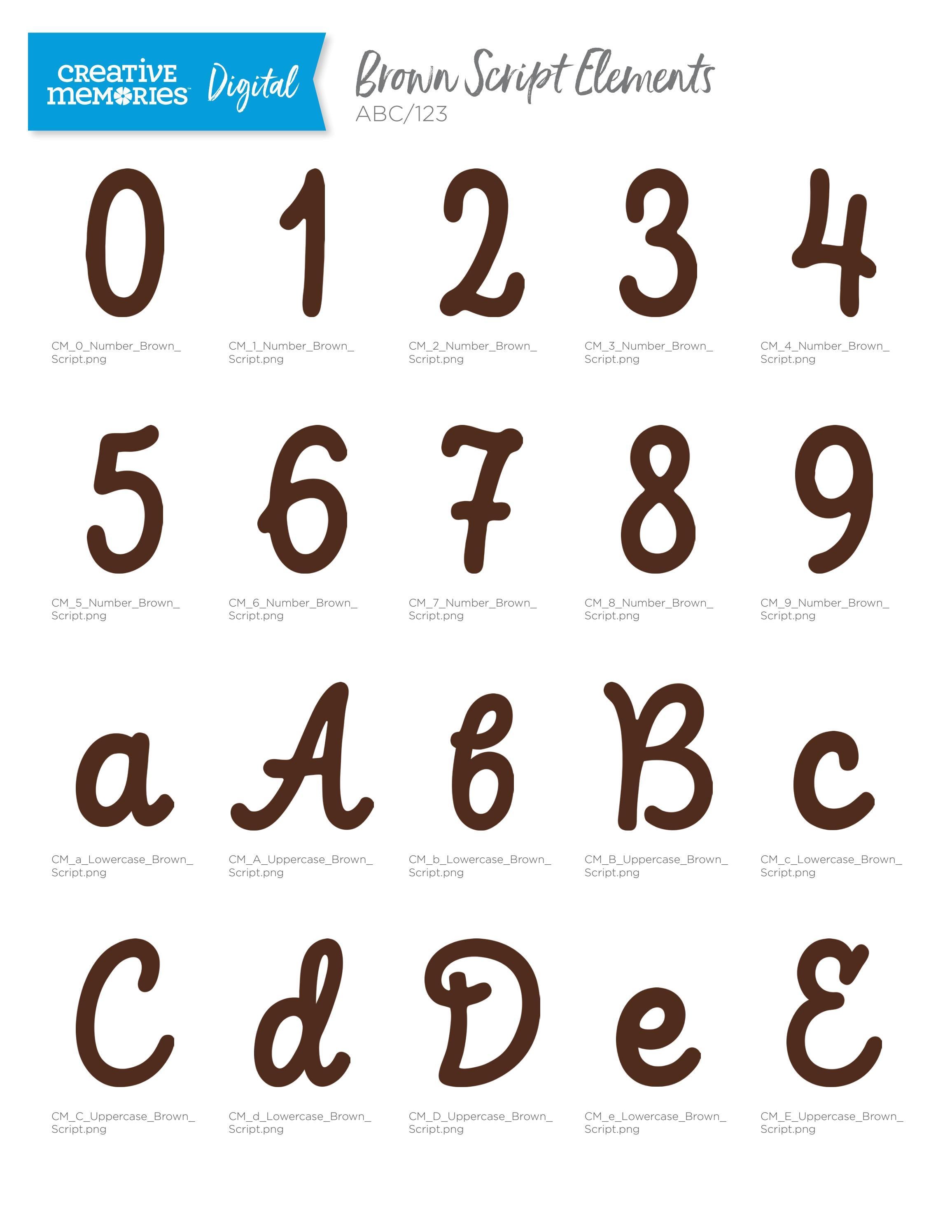 Brown Script ABC/123 Digital Artwork Kit Preview by Creative Memories ...