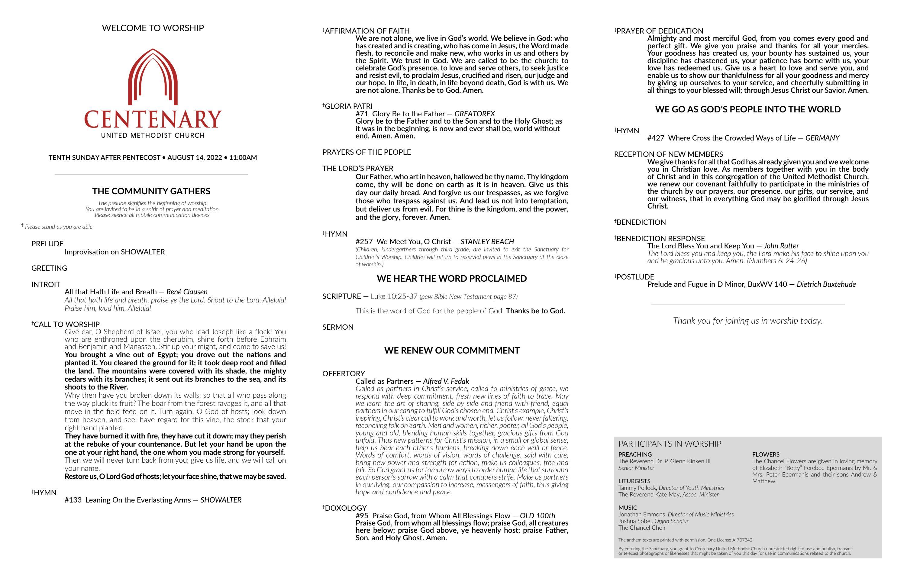 August 14, 2022 • 11am Worship by Centenary United Methodist Church - Issuu