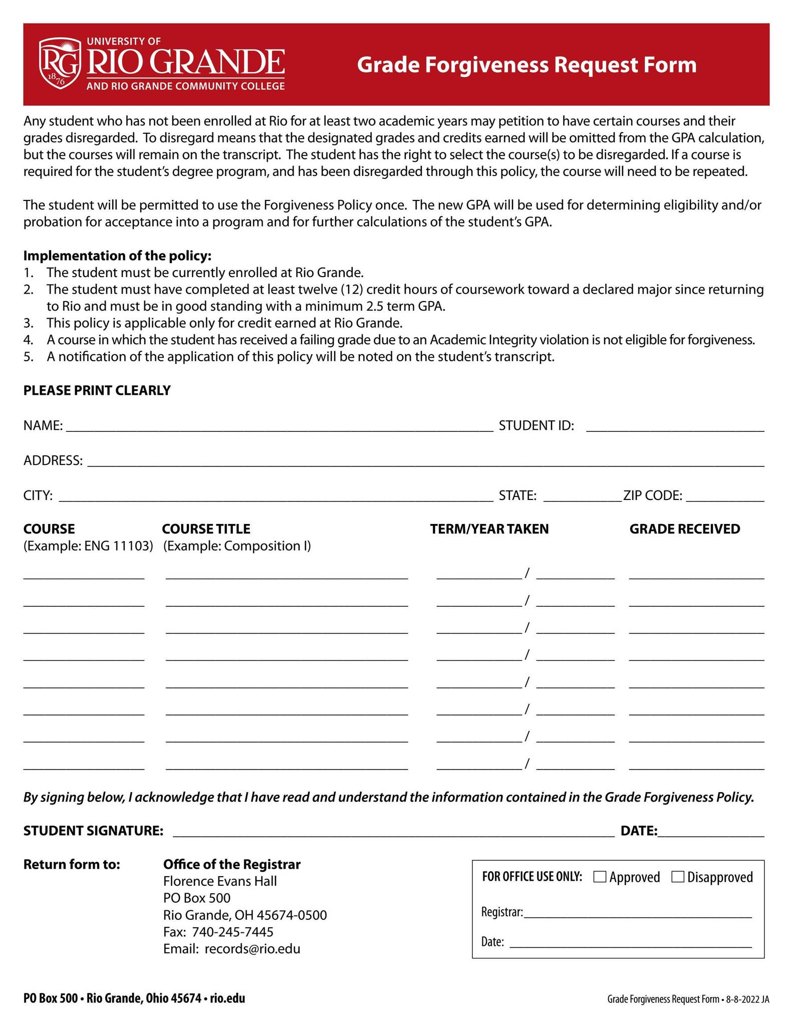 Grade Forgiveness Request form by uriogrande - Issuu