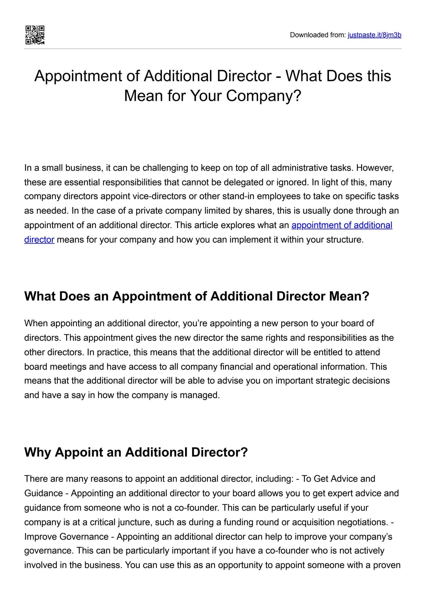What Does an Appointment of Additional Director Mean? by Objectives12 ...
