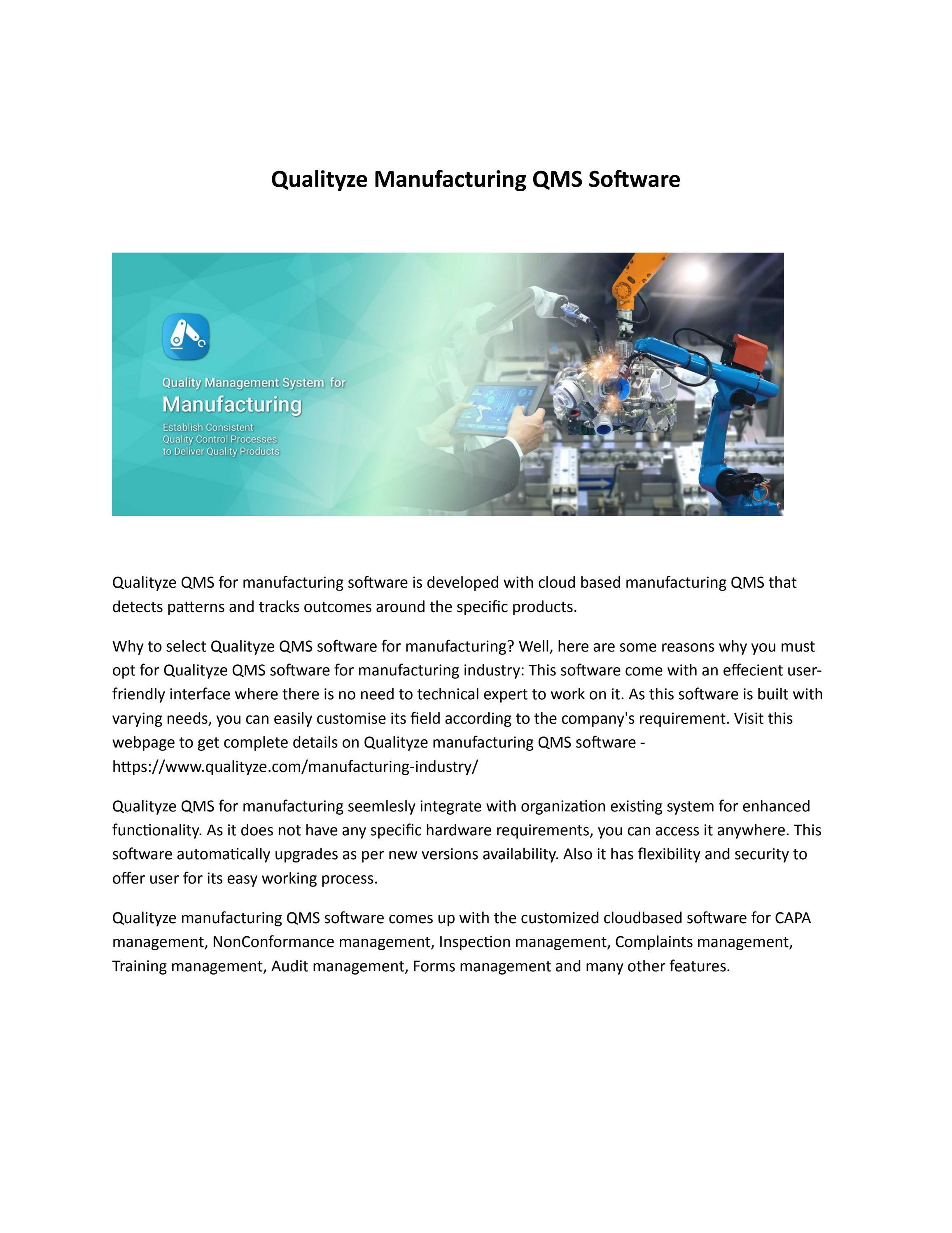 Qualityze Manufacturing QMS Software by Qualityze - Issuu