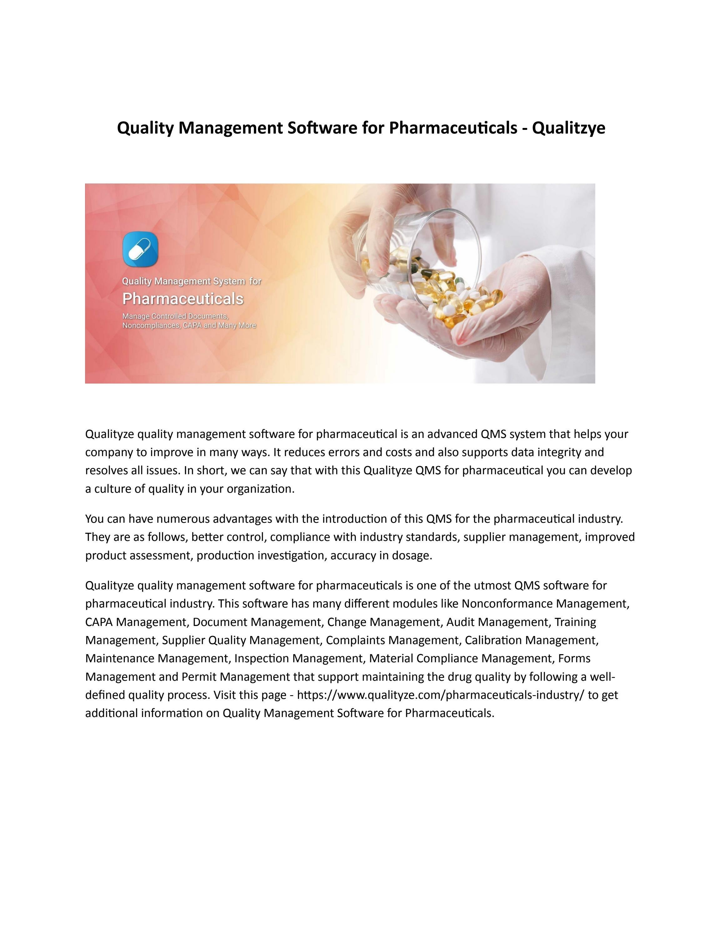 Best Quality Management Software for Pharmaceuticals by Qualityze - Issuu