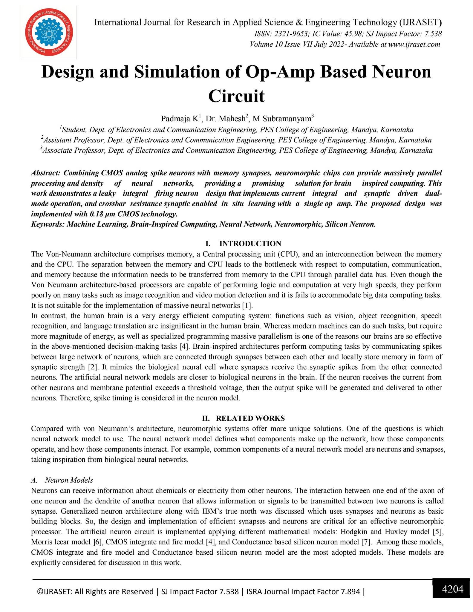 Design and Simulation of Op-Amp Based Neuron Circuit by IJRASET - Issuu