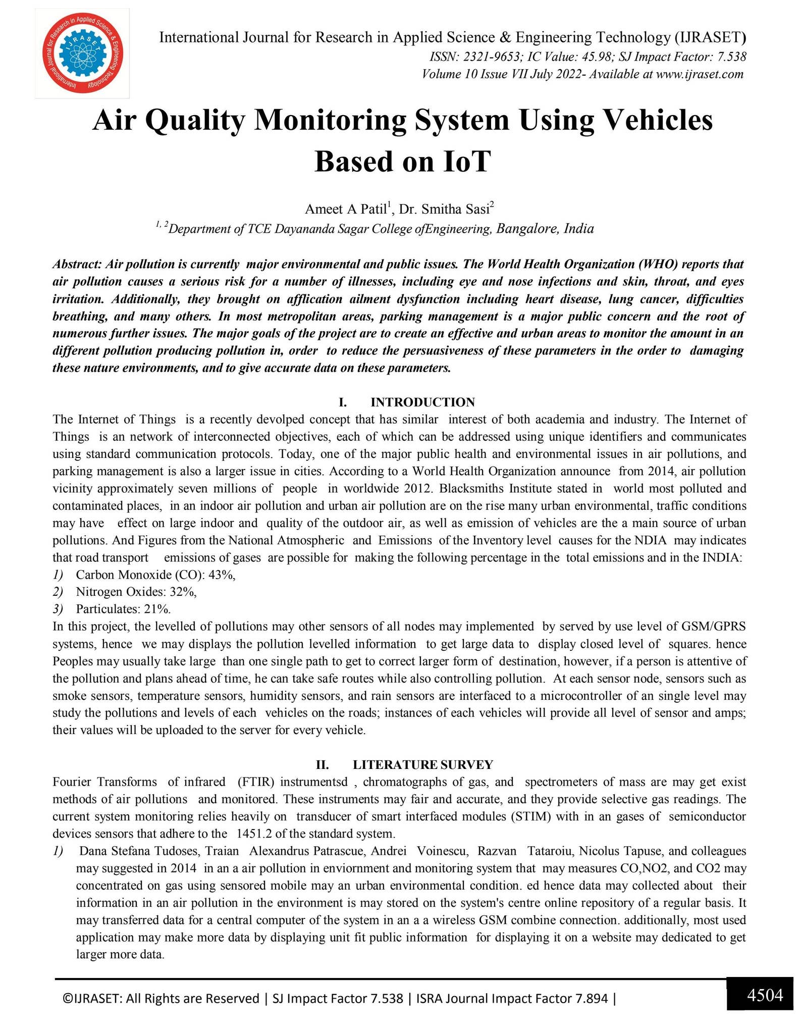 Air Quality Monitoring System Using Vehicles Based on IoT by IJRASET ...