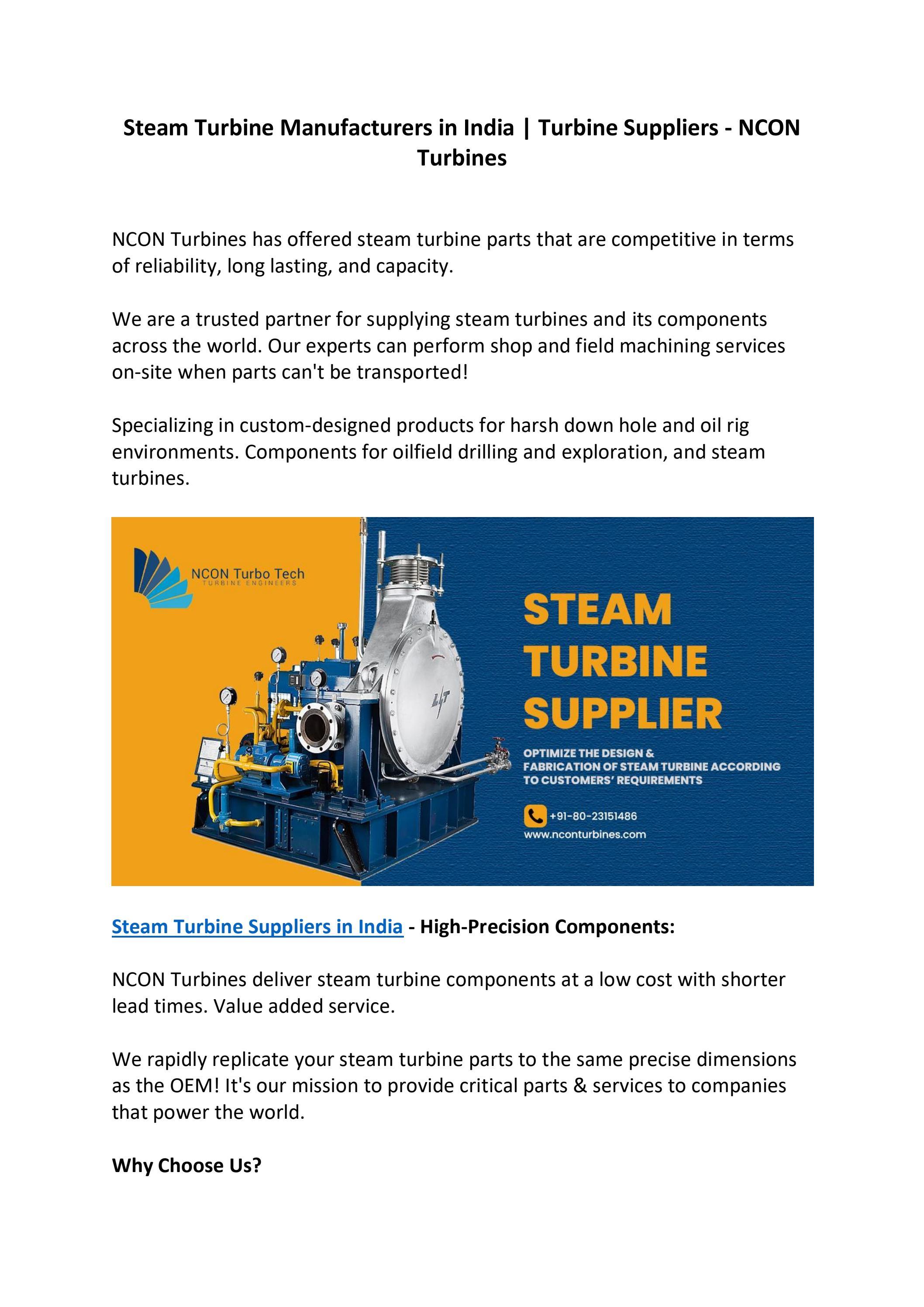 Steam Turbines Manufacturers in India by ncontur bines - Issuu