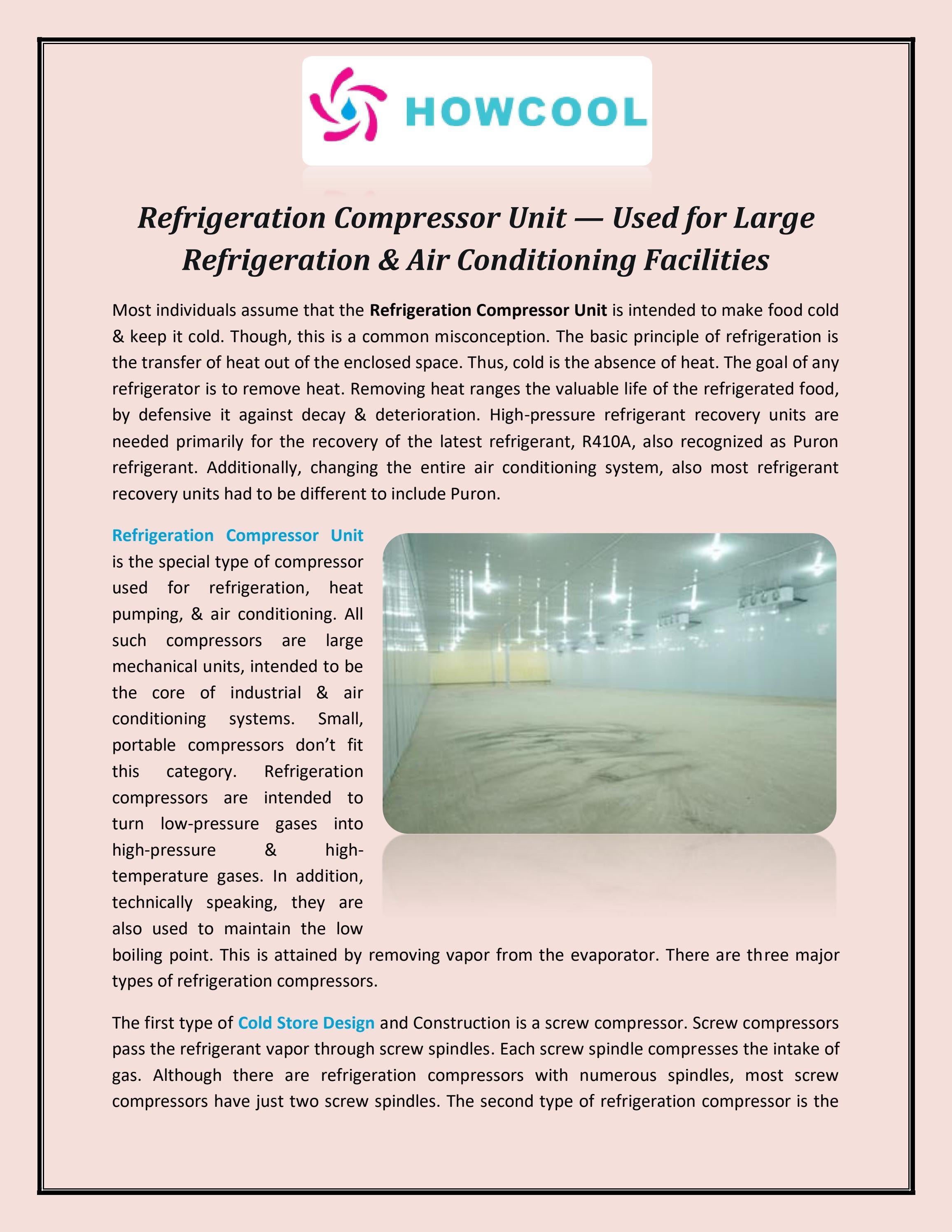 Refrigeration Compressor Unit - Used for Large Refrigeration & Air ...