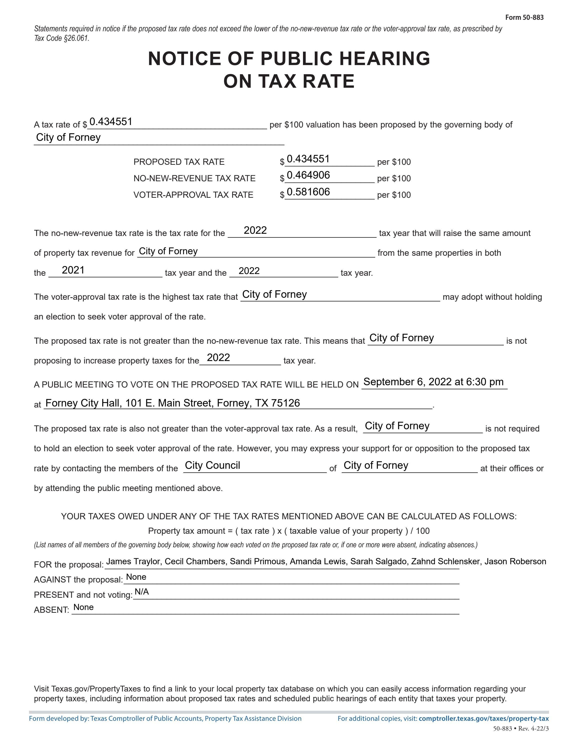 Notice of Public Hearing on 2022 Tax Rate by City of Forney - Issuu
