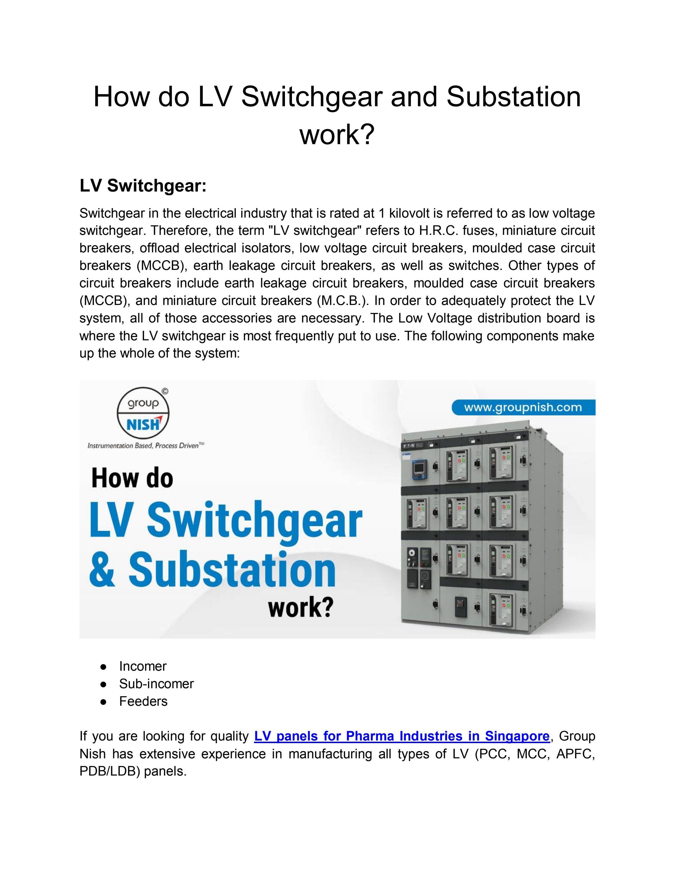 How do LV Switchgear and Substation work? by Group Nish - Issuu