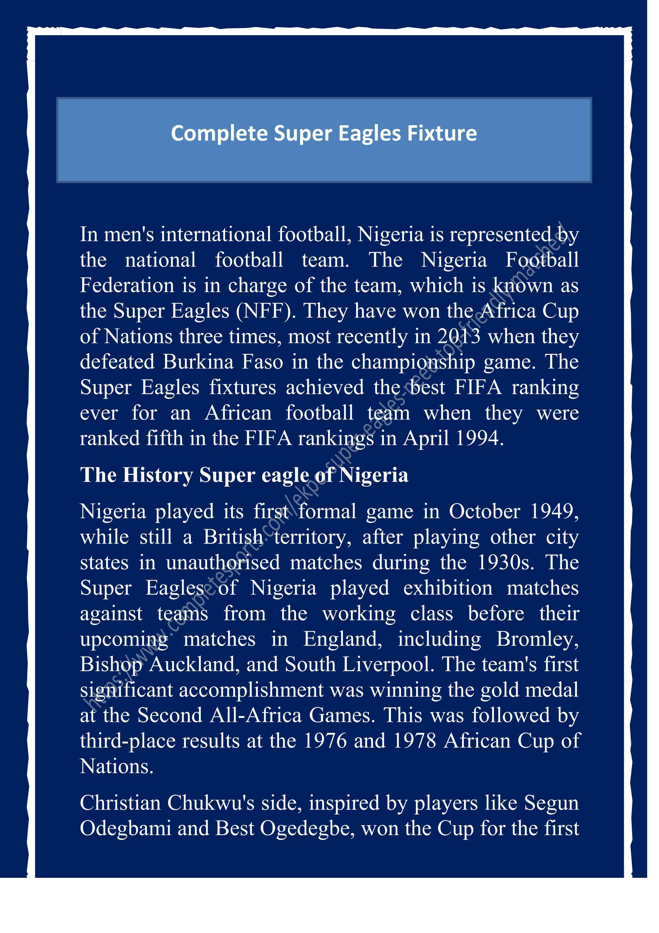 Complete Super Eagles Fixture by complete_sports - Issuu