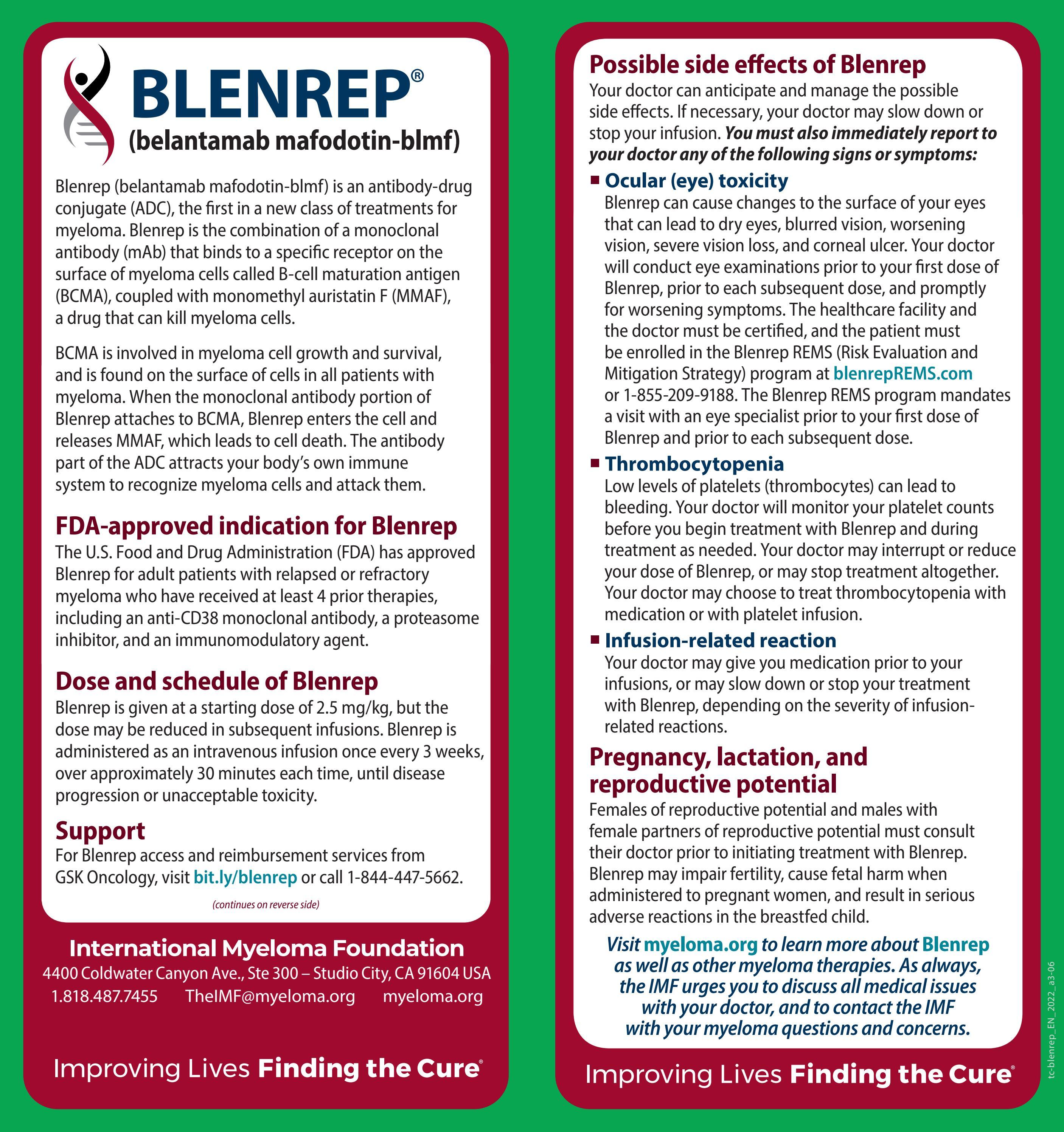 Tip Card: Blenrep (belantamab mafodotin-blmf) by International Myeloma ...