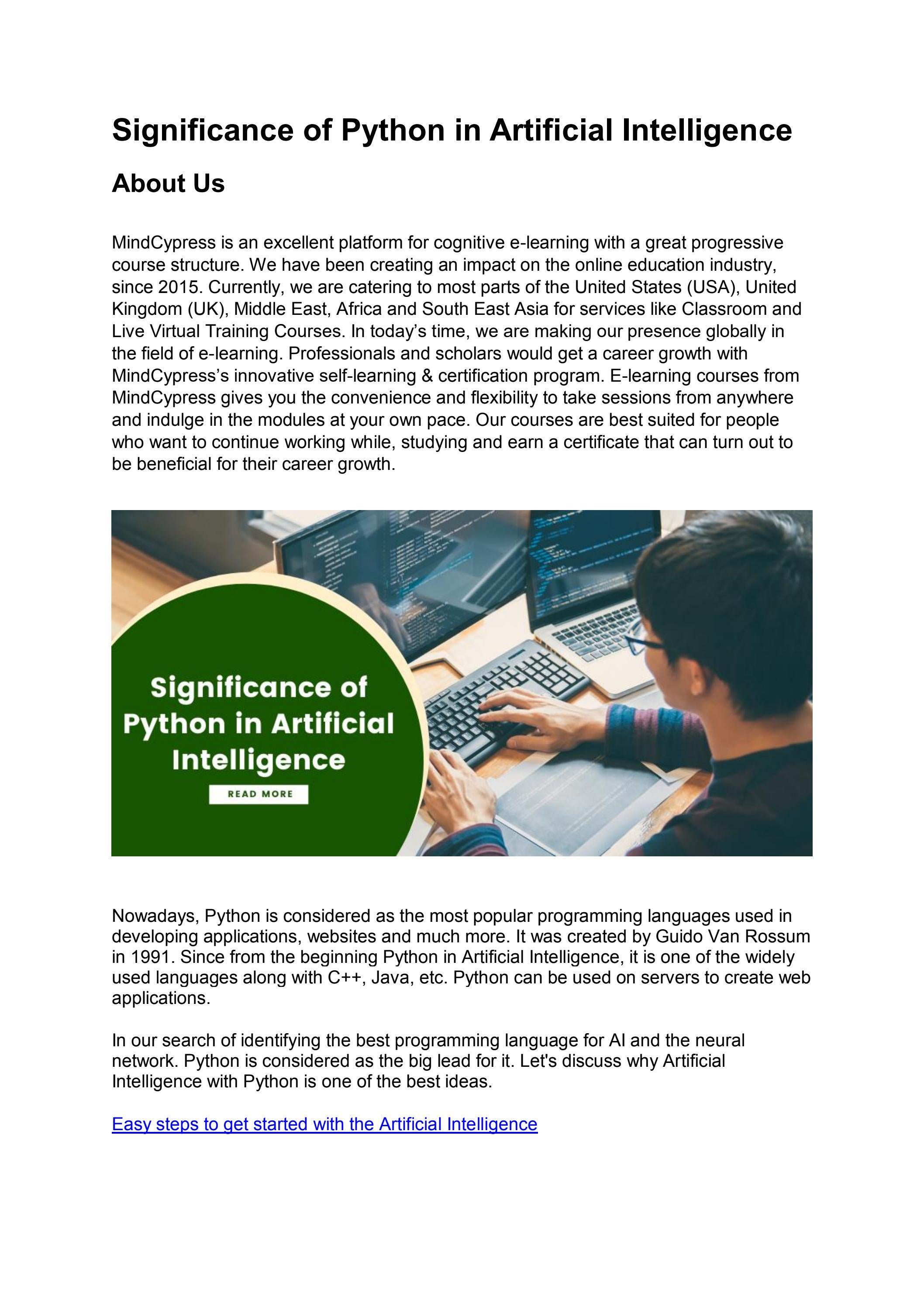 Significance of Python in Artificial Intelligence by MindCypress - Issuu