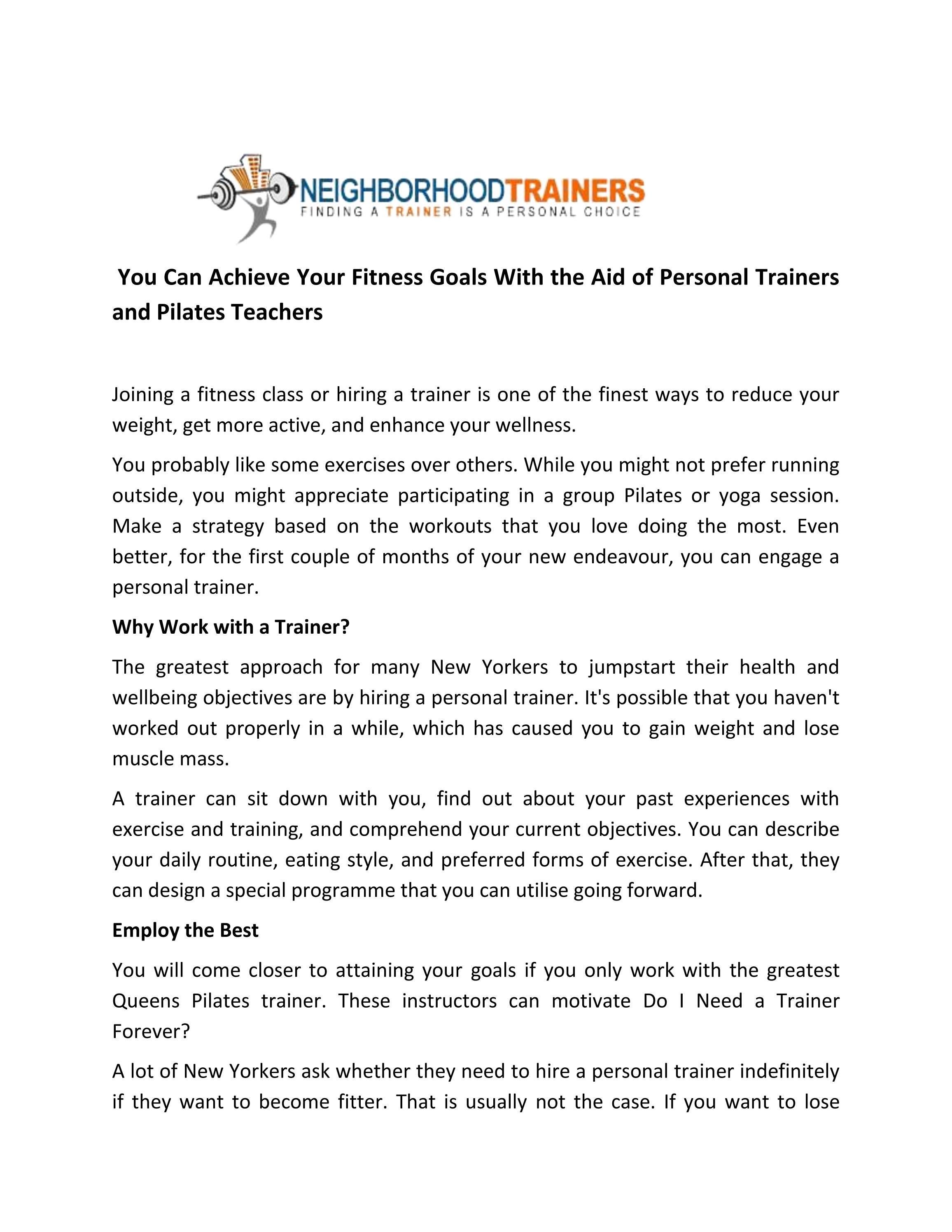 You Can Achieve Your Fitness Goals With the Aid of Personal Trainers ...