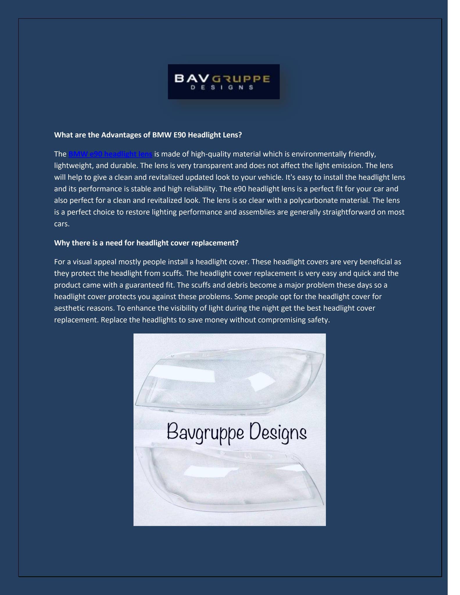 What are the Advantages of BMW E90 Headlight Lens? by Bavgruppe Designs ...