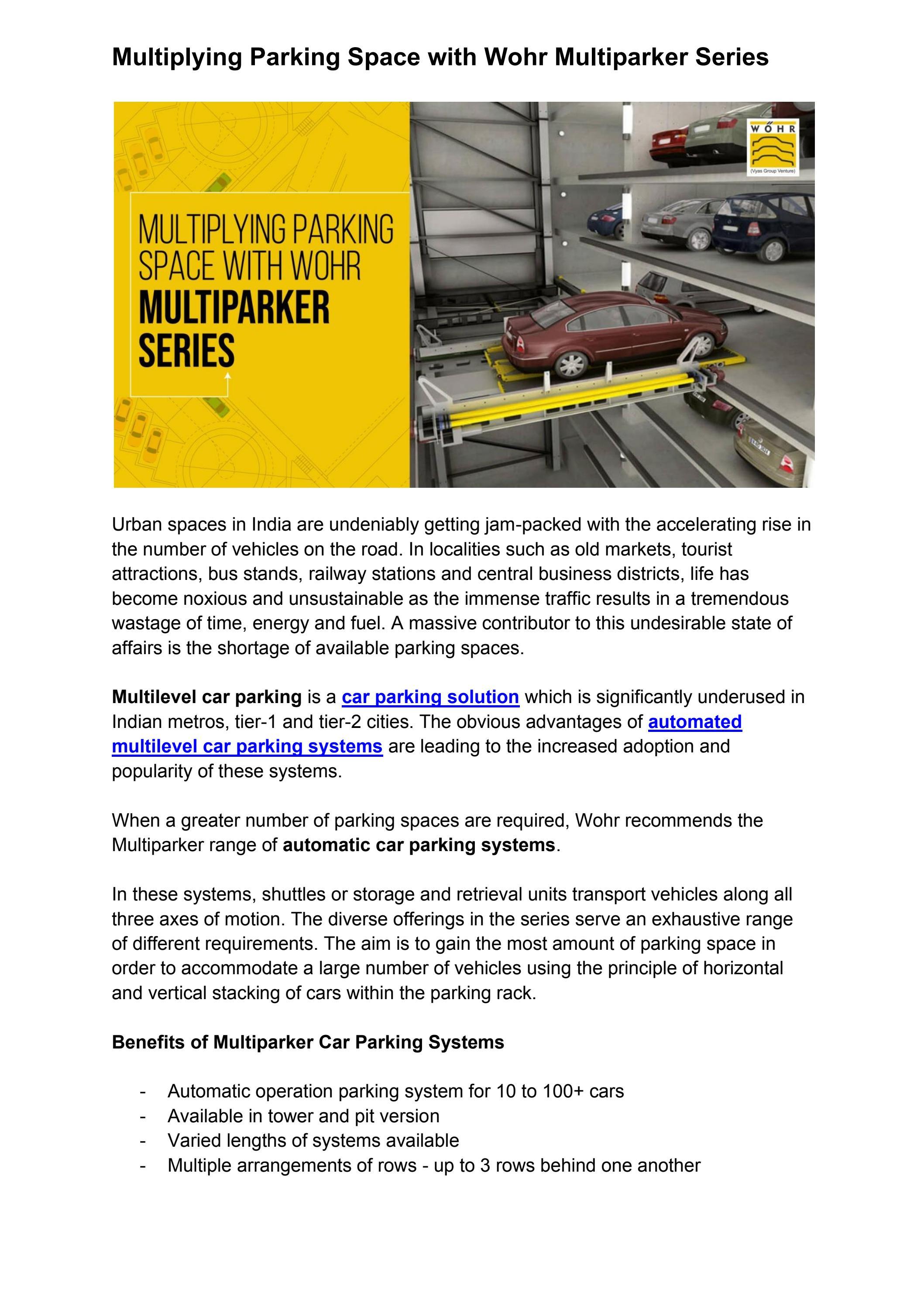 Multiplying Parking Space with Wohr Multiparker Series by Wohr Parking ...