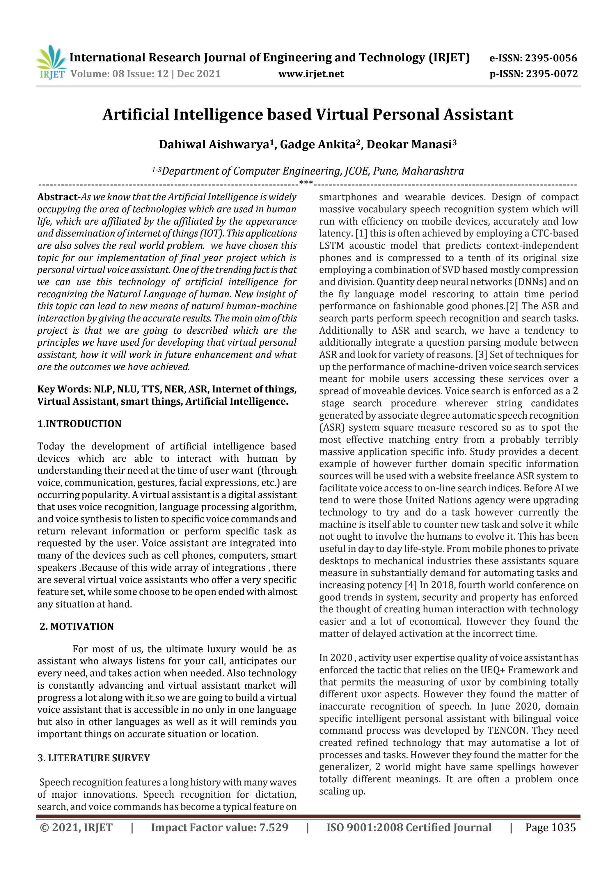 Artificial Intelligence based Virtual Personal Assistant by IRJET Journal - Issuu