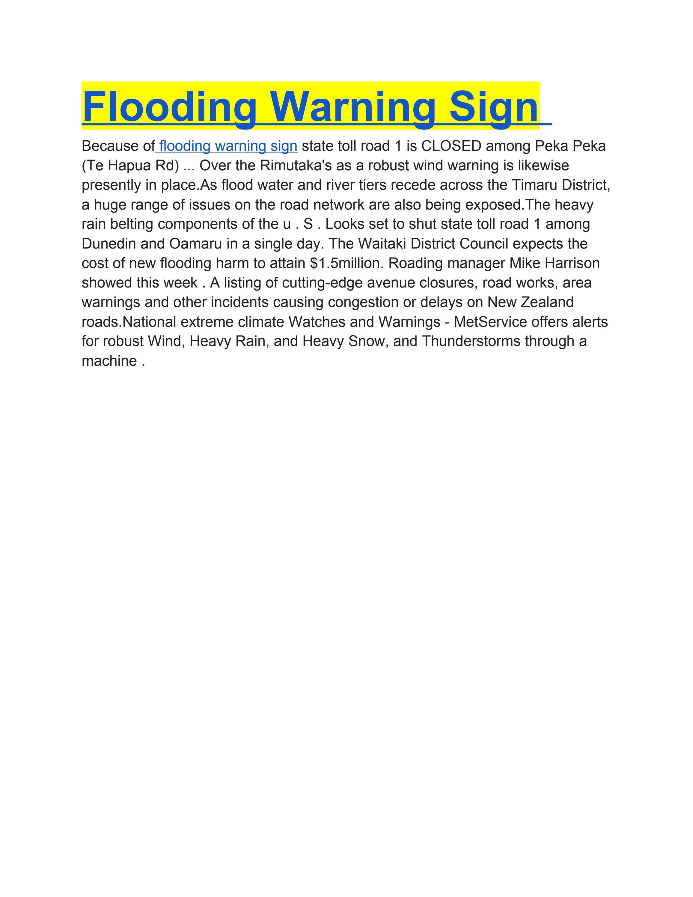Flooding Warning Sign | Safety Sign Material Guide by Sandra Johnson ...