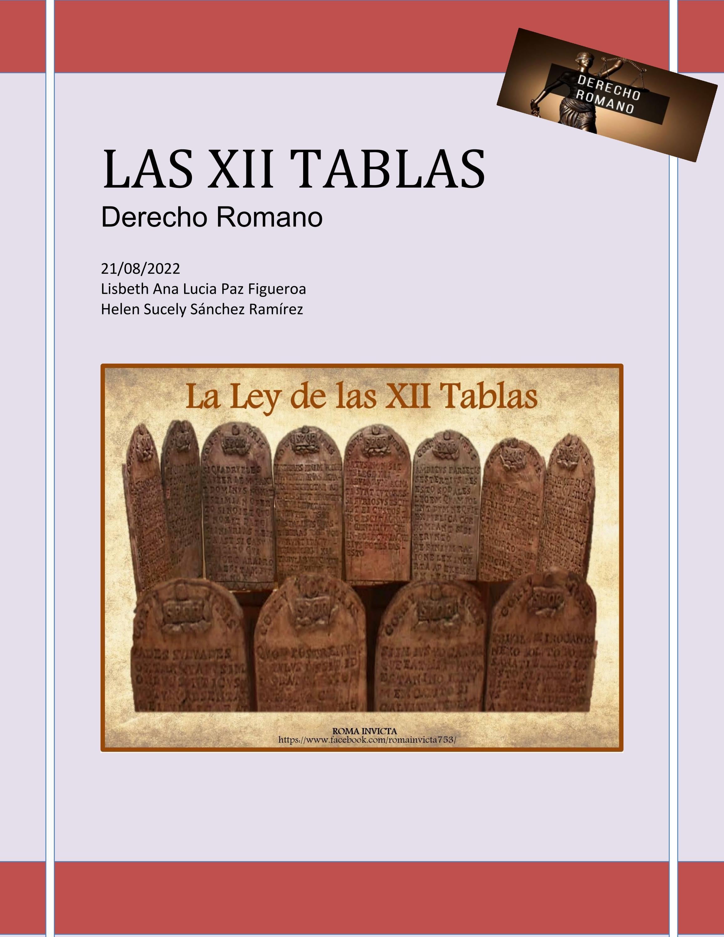 LAS XII TABLAS EN DERECHO ROMANO by HELEN SUCELY SANCHEZ RAMIREZ - Issuu