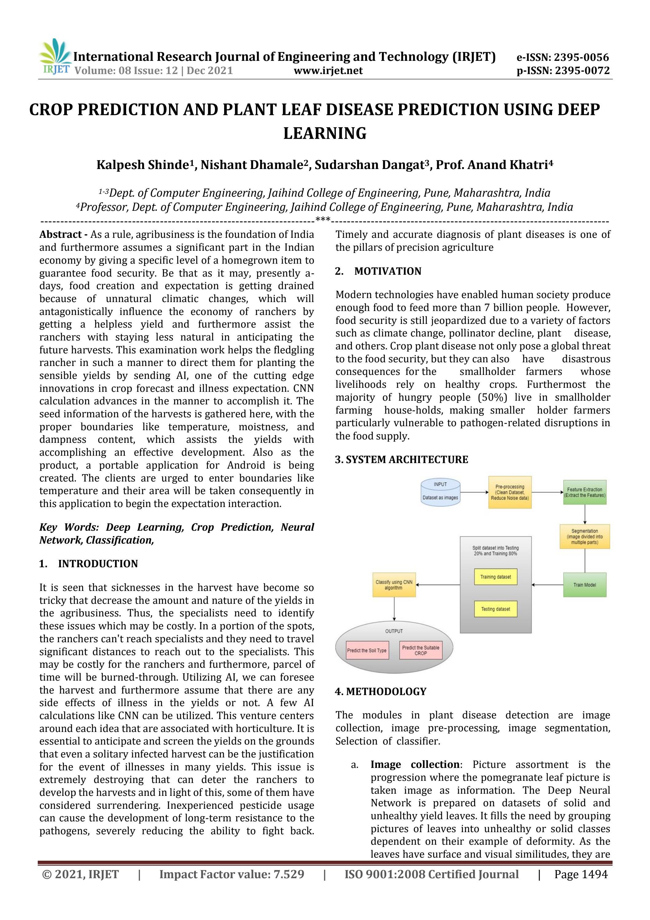 CROP PREDICTION AND PLANT LEAF DISEASE PREDICTION USING DEEP LEARNING ...