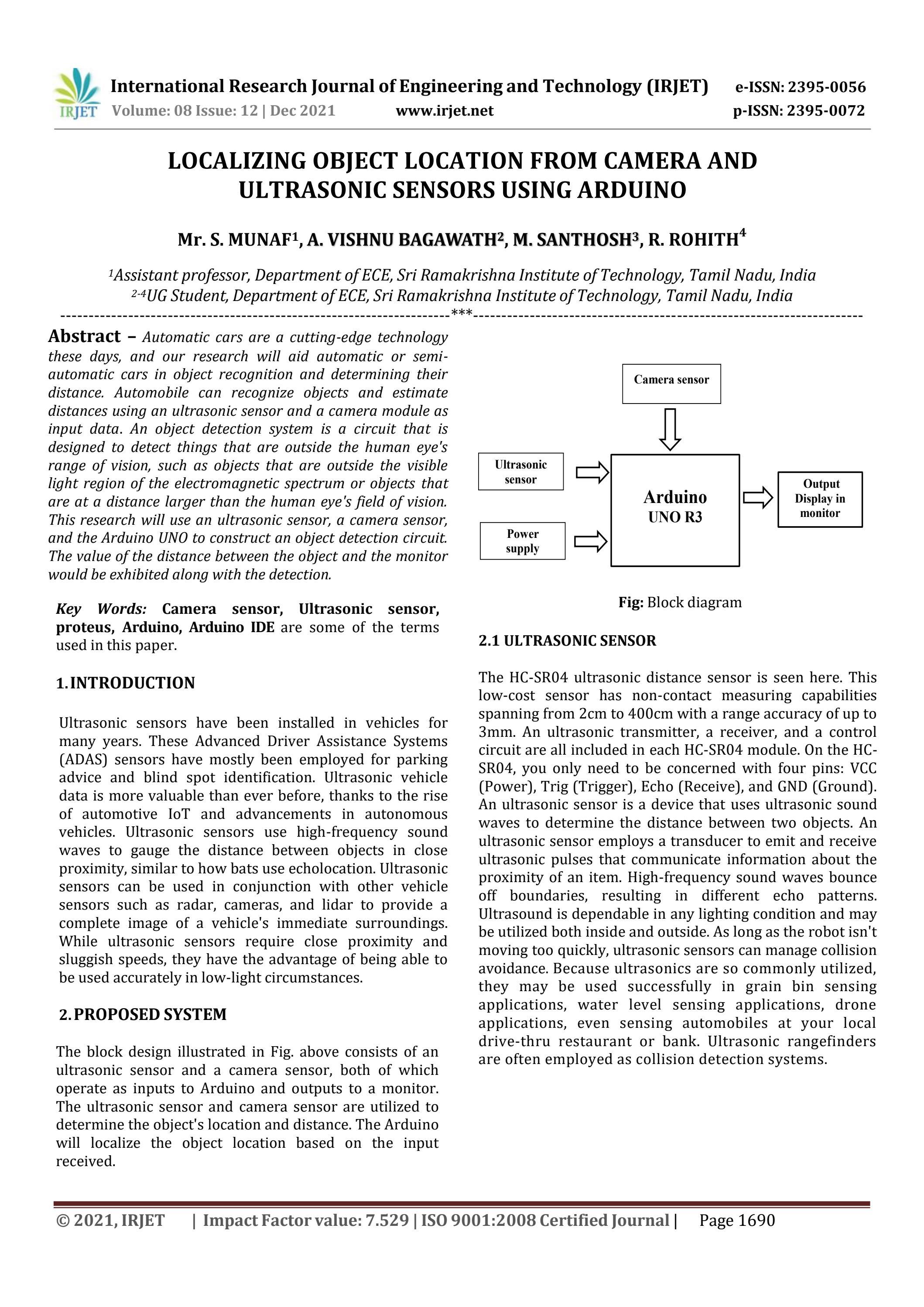 LOCALIZING OBJECT LOCATION FROM CAMERA AND ULTRASONIC SENSORS USING ARDUINO by IRJET Journal - Issuu