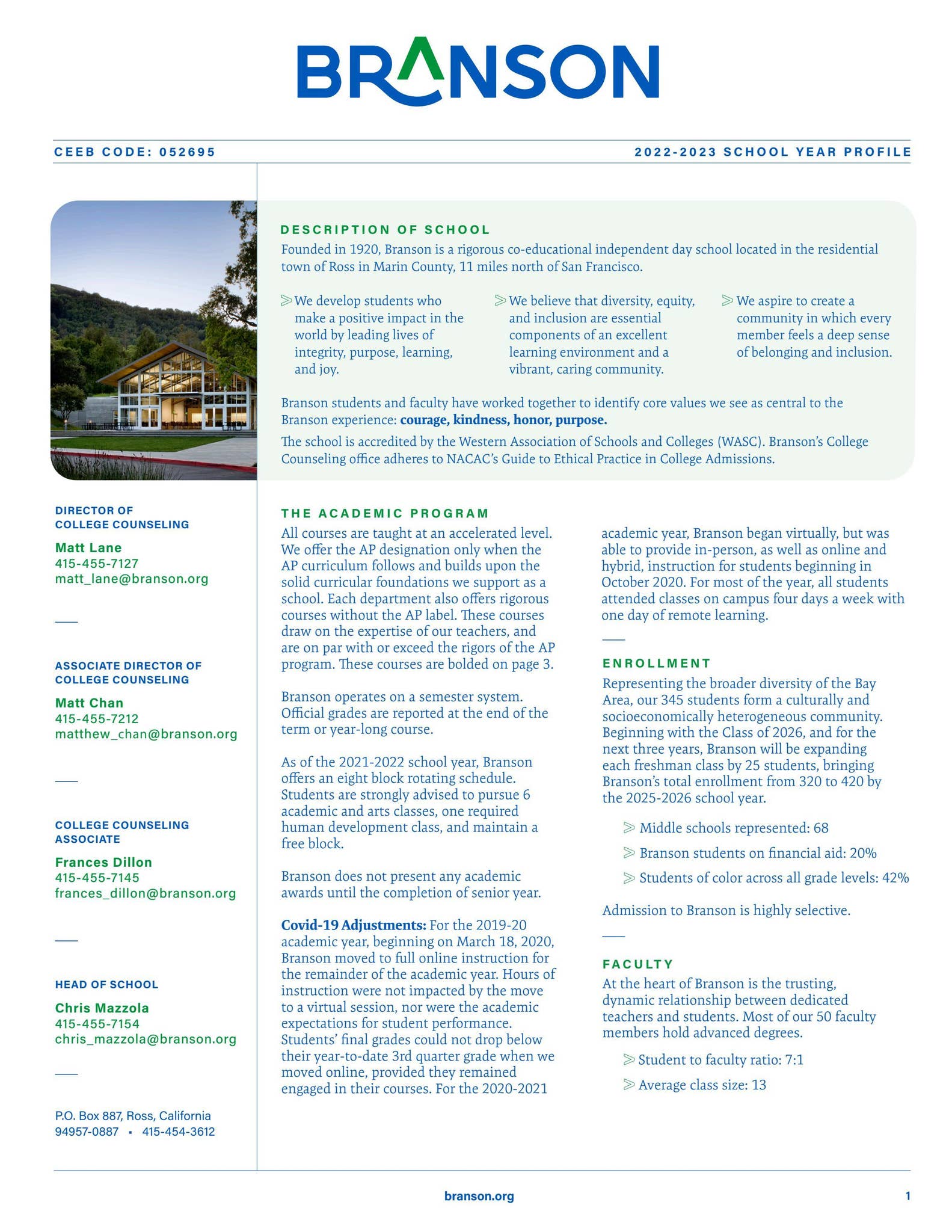 Branson Profile - College Counseling, 2022-23 by Branson School - Issuu