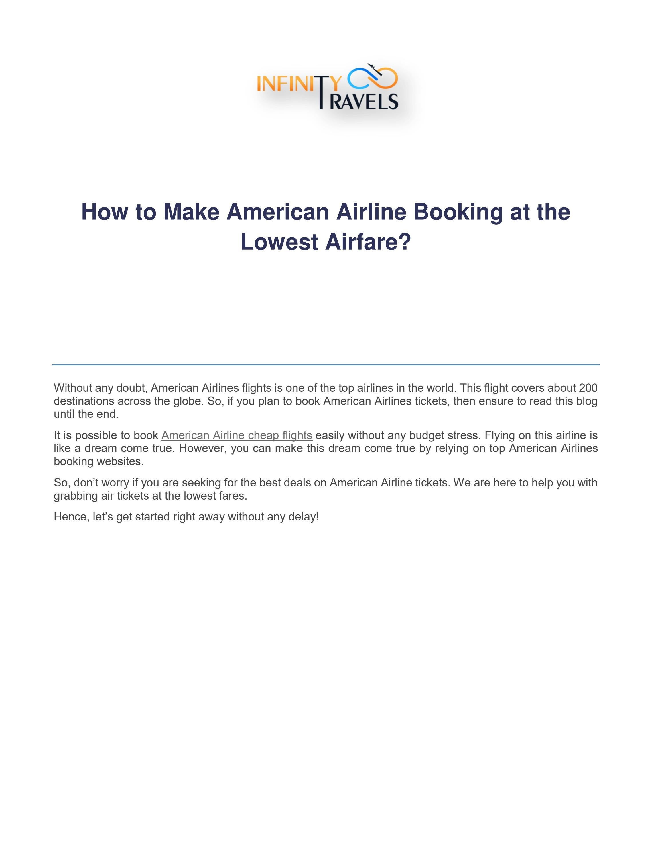 How to Make American Airline Booking at the Lowest Airfare? by Infinity ...