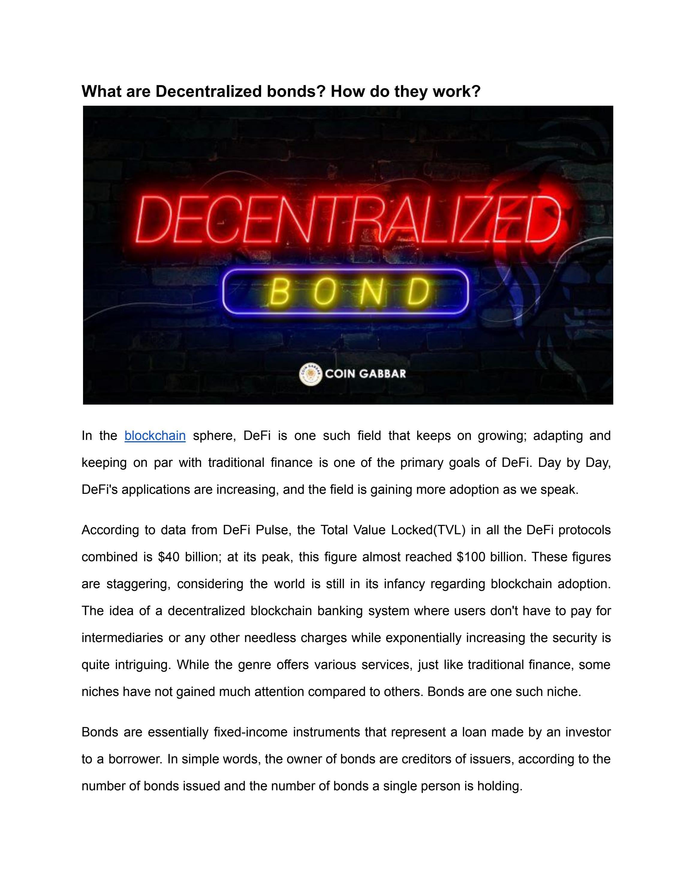 Decentralised bonds and its working by coin gabbar - Issuu