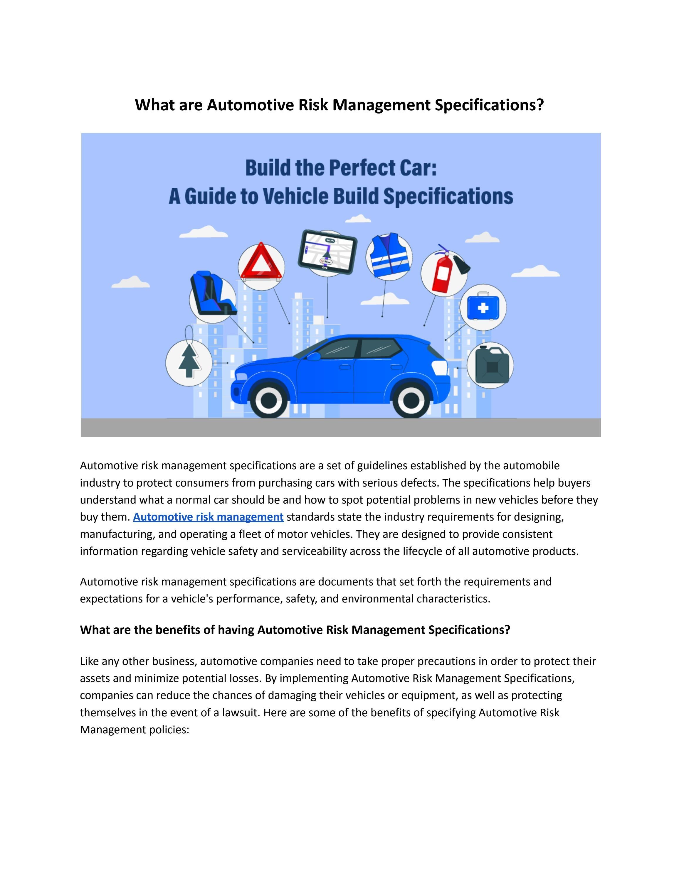 What are Automotive Risk Management Specifications by MotorDNA08 - Issuu