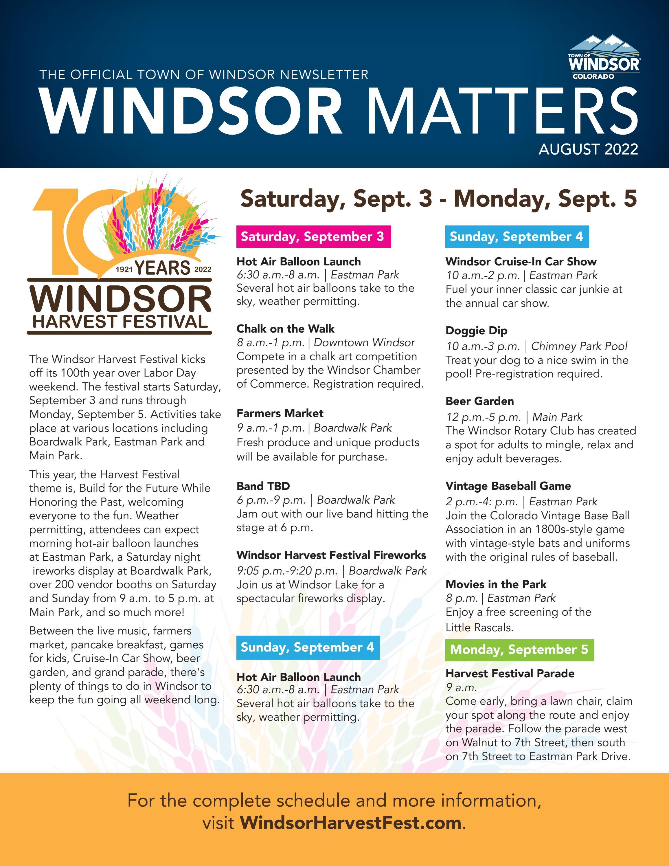 August 2022 Windsor Matters Special Edition Newsletter by Town of ...
