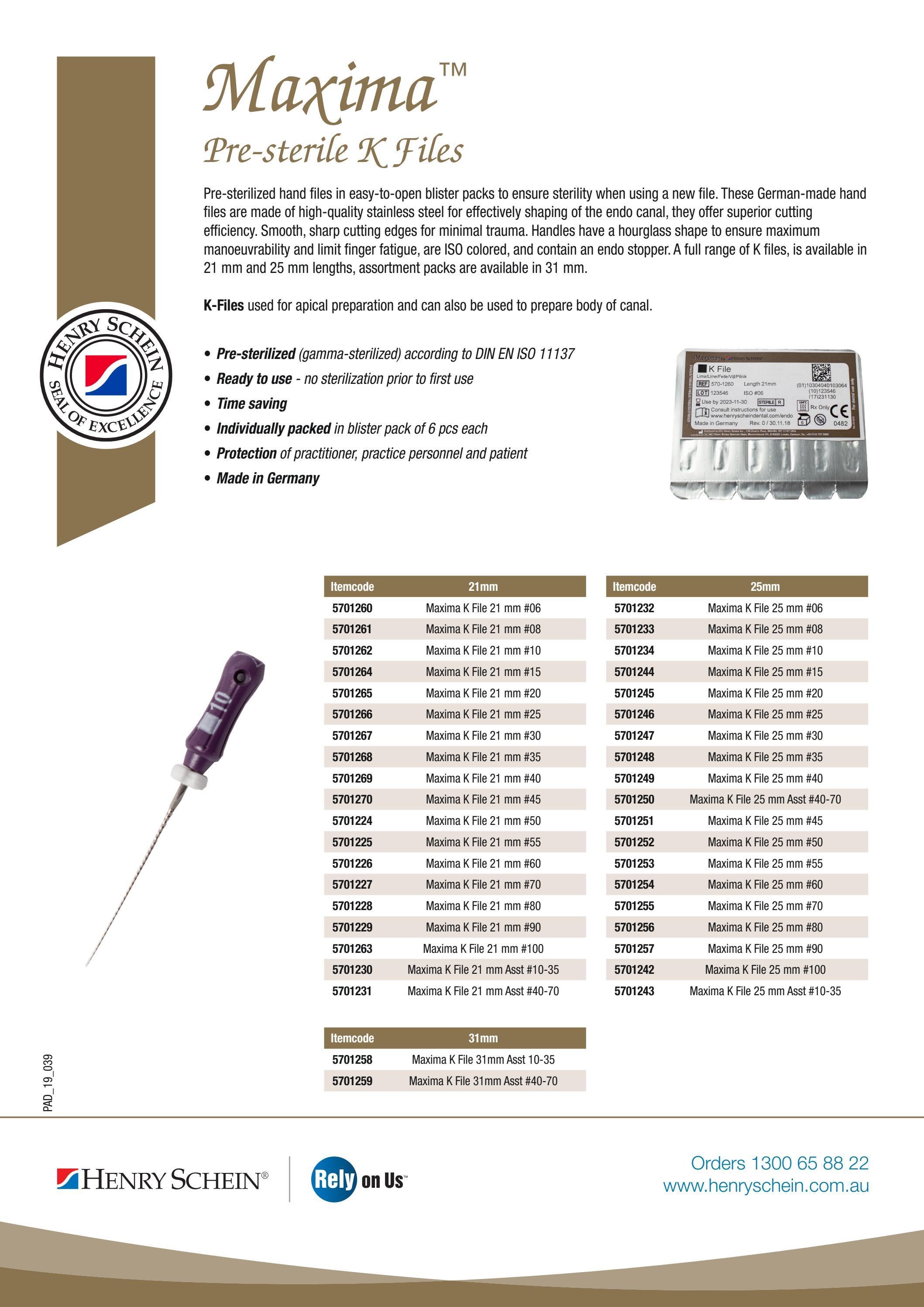 Maxima Pre-sterile K files by Henry Schein Australia - Issuu
