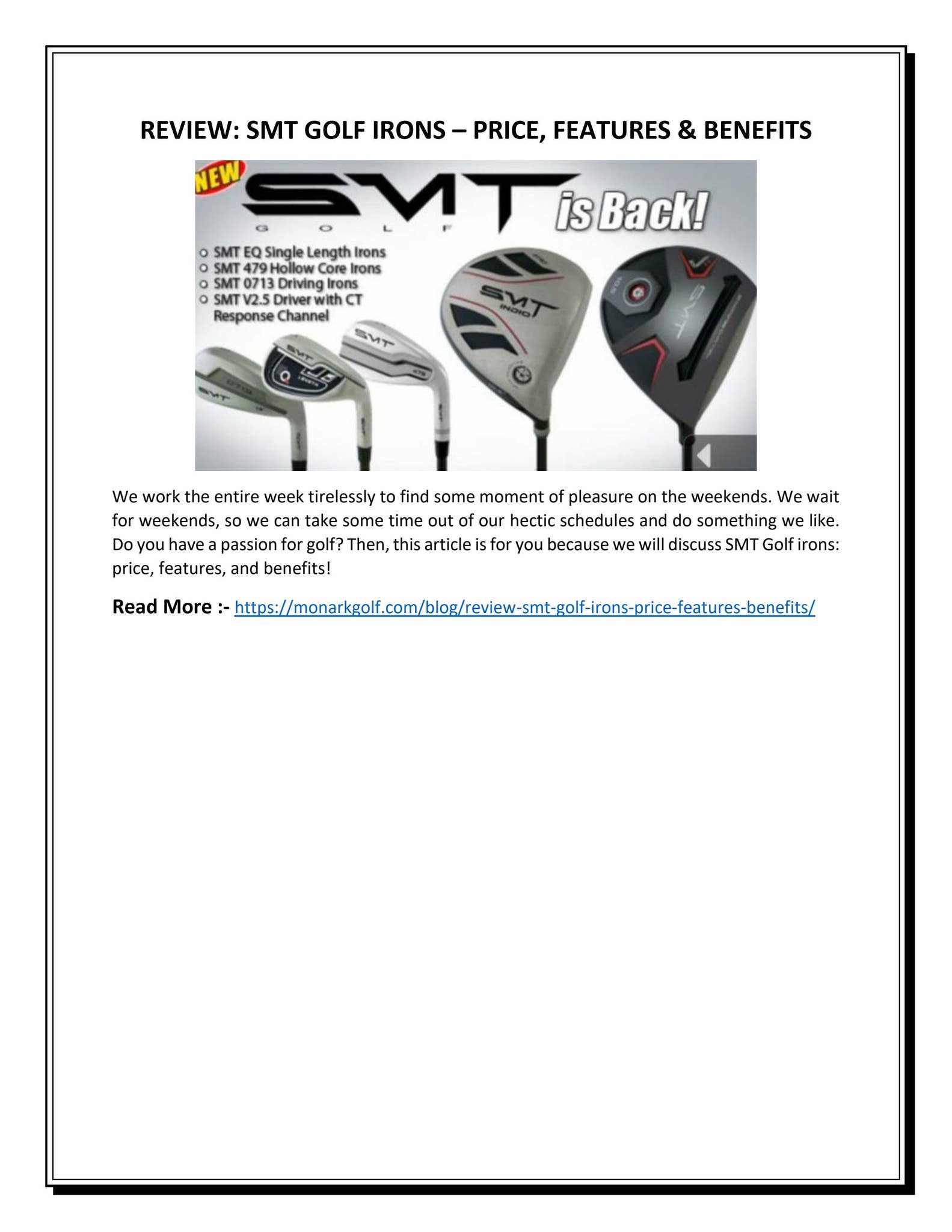 REVIEW: SMT GOLF IRONS – PRICE, FEATURES & BENEFITS by MONARK GOLF ...