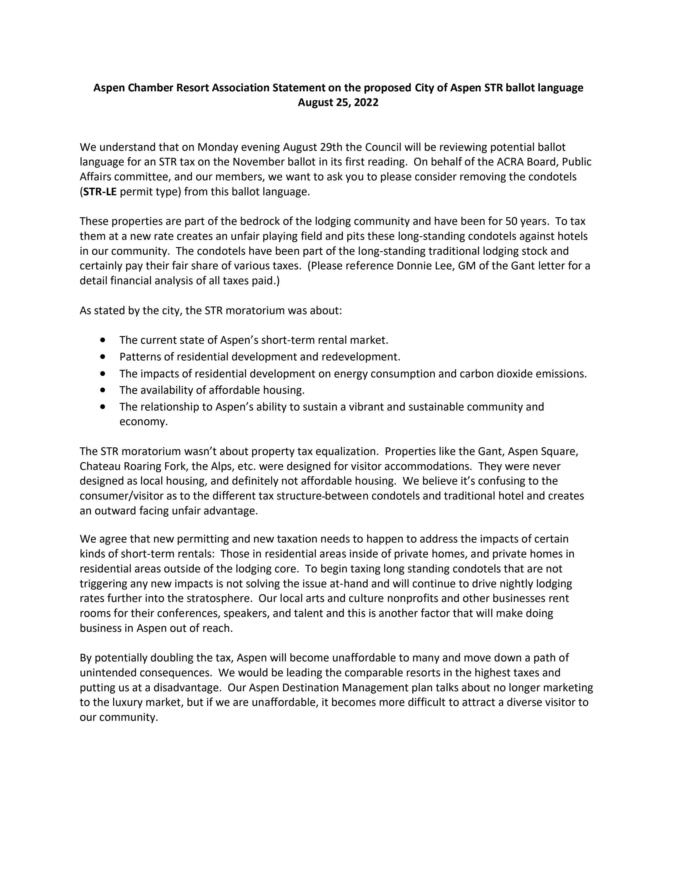 City Council STR Letter by Aspen Chamber Resort Association - Issuu