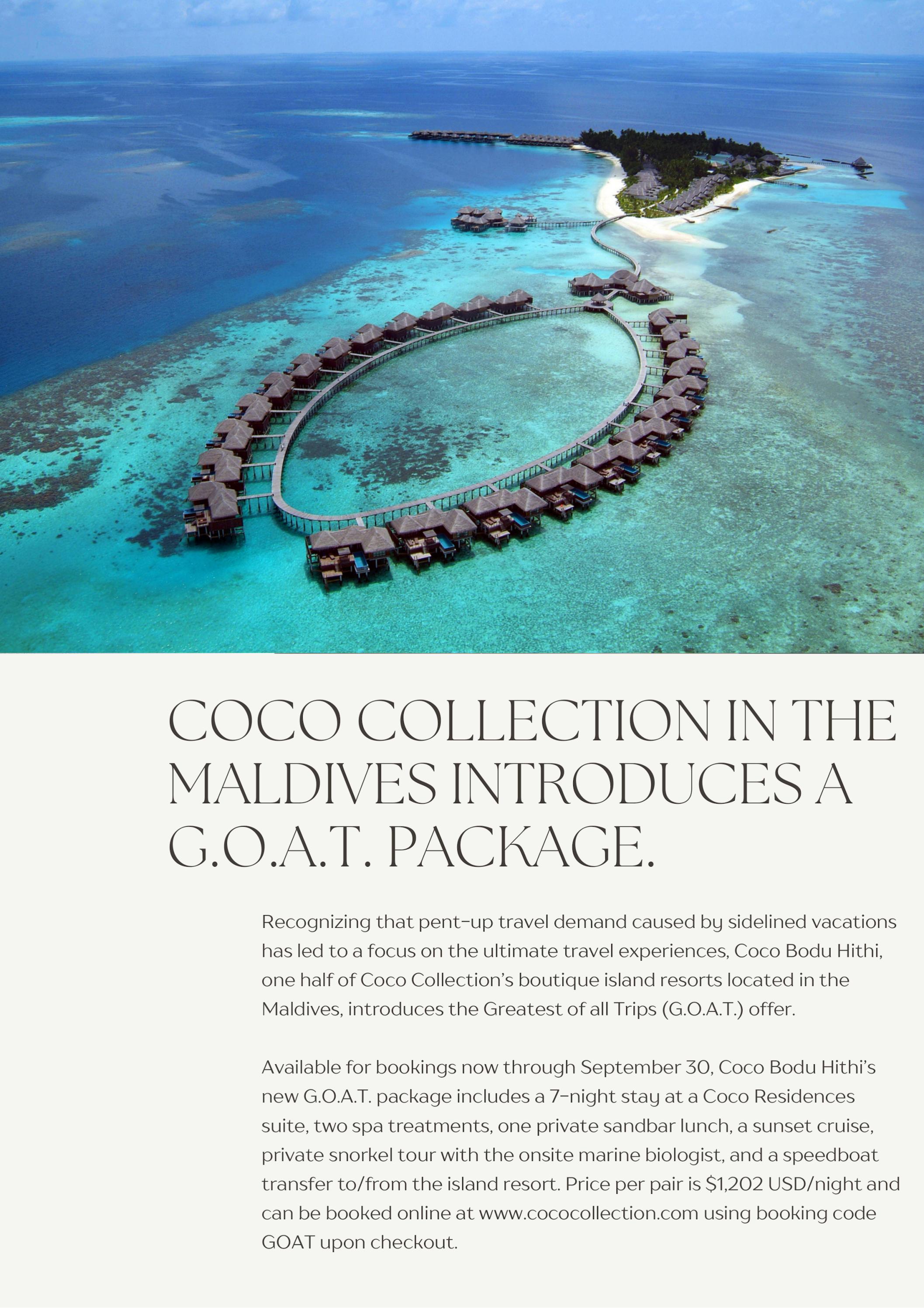 Coco Collection resort in the Maldives introduces offer creating the ...