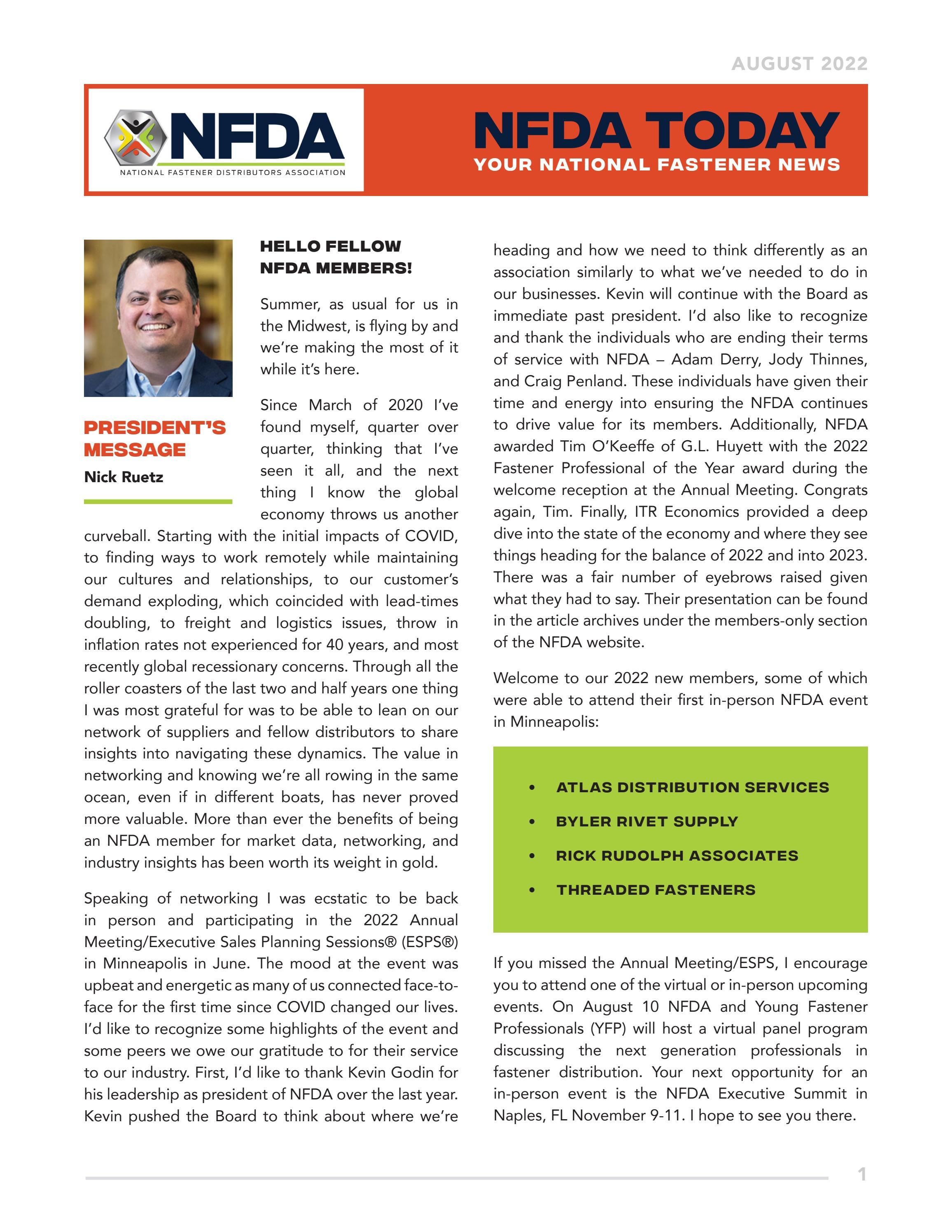 August 2022 NFDA Today by National Fastener Distributors Association - Issuu