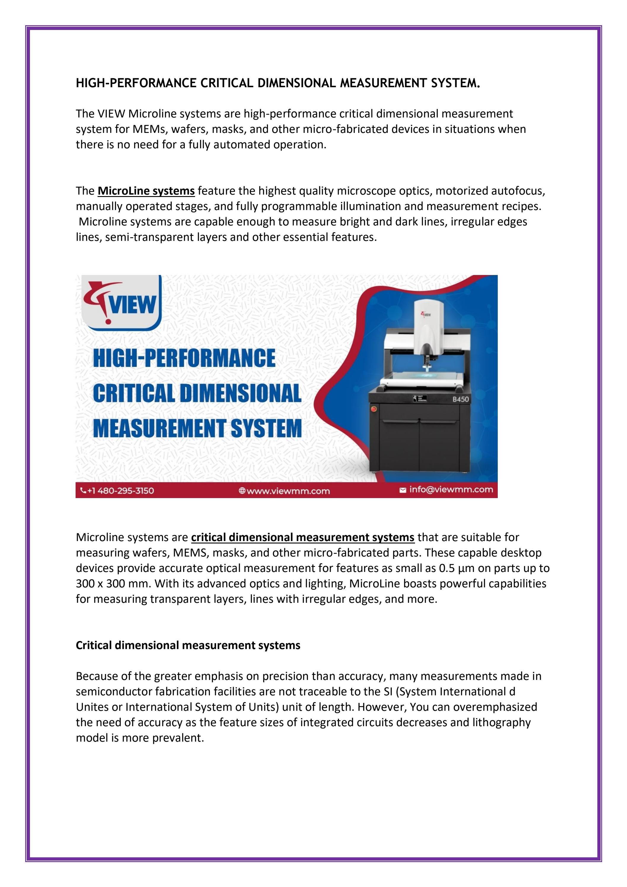 HIGH-PERFORMANCE CRITICAL DIMENSIONAL MEASUREMENT SYSTEM. by View mm ...