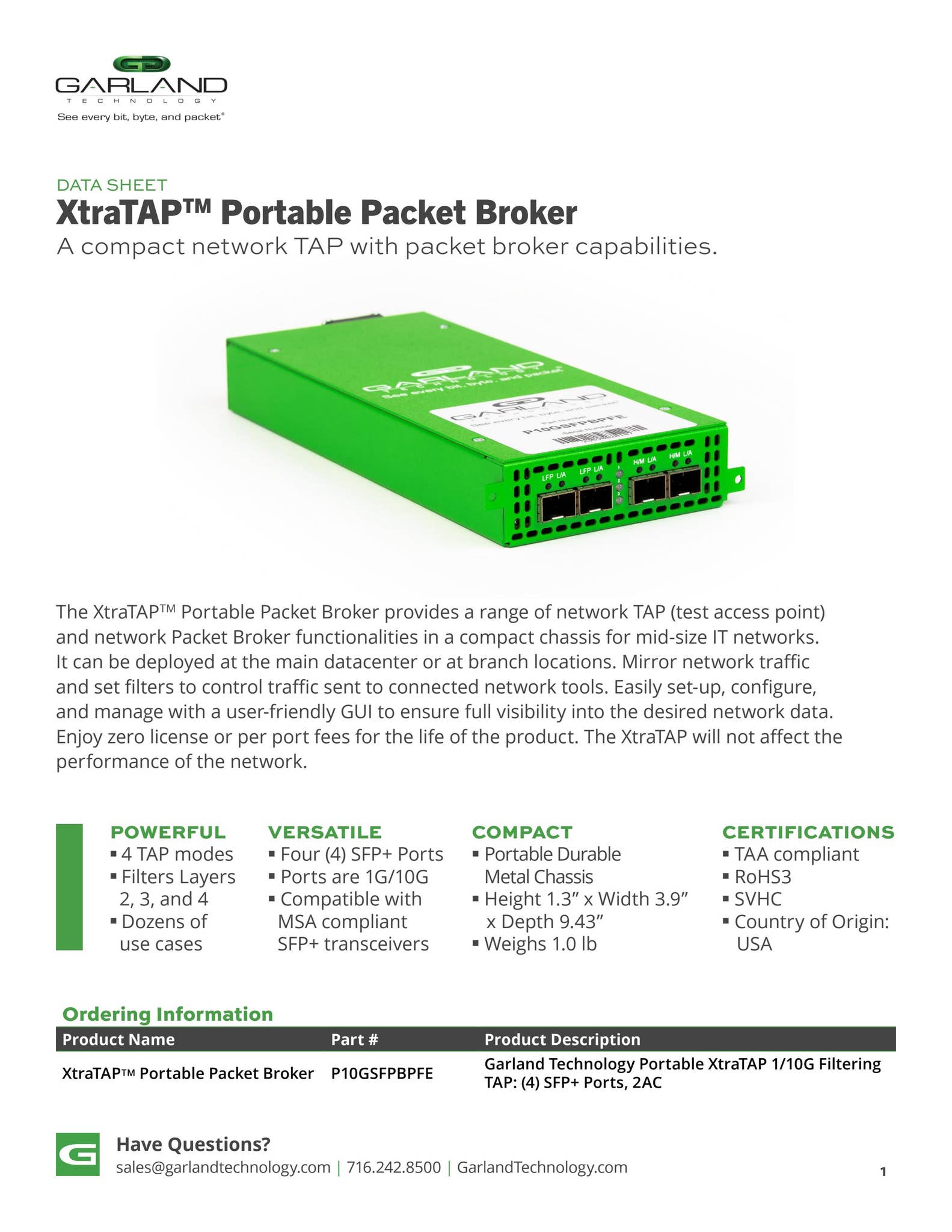 XtraTAP™ Portable Packet Broker Data Sheet by Garland Technology ...