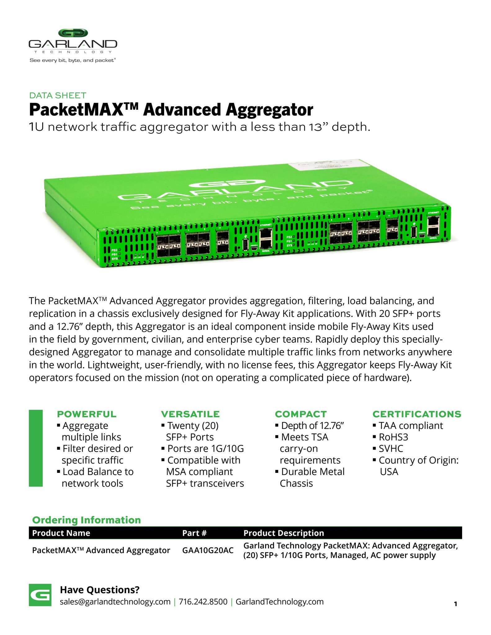 PacketMAX™ Advanced Aggregator Data Sheet by Garland Technology ...