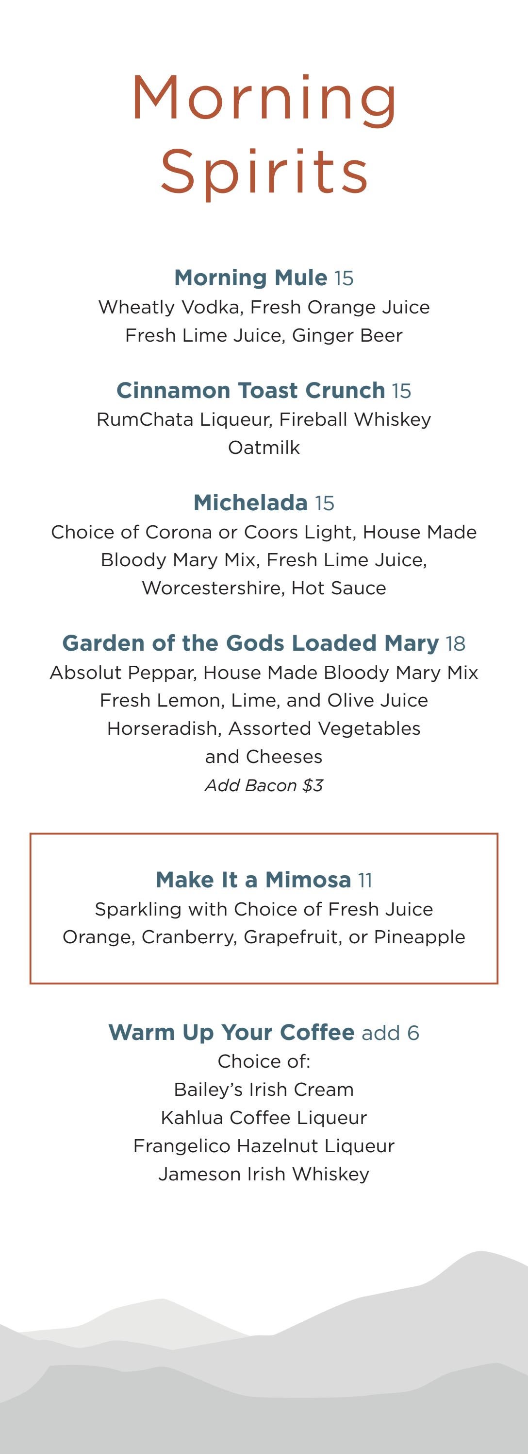 Morning Cocktail Menu August 2022 by gardenofthegodsresortandclub - Issuu