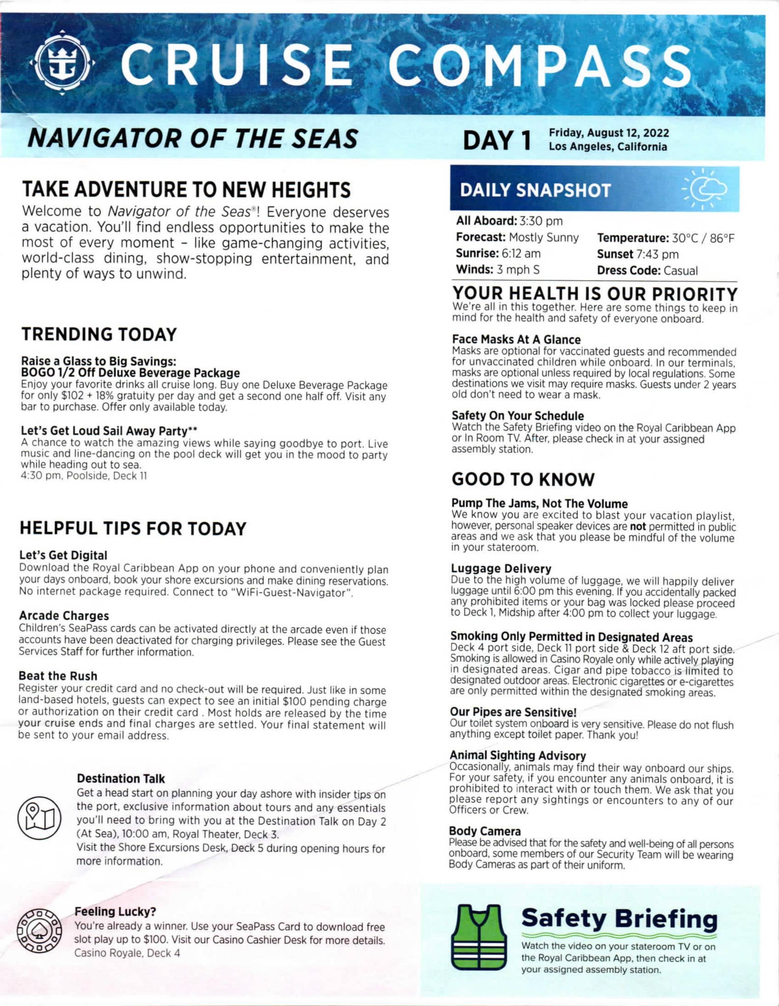 Navigator of the Seas 3-night Ensenada Cruise Compass - August 12, 2022 ...