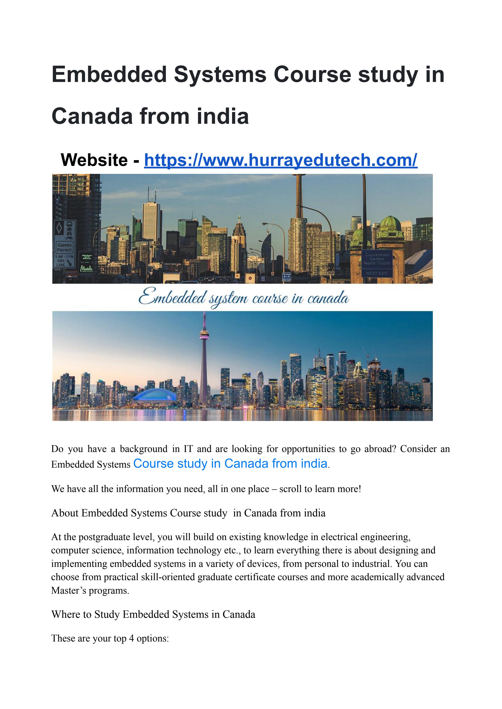 Embedded Systems Course study in Canada from india by hurray edutech ...
