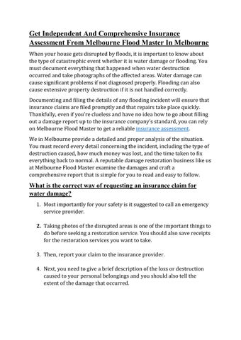Insurance Assessment Melbourne By Melbourne Floodmaster Issuu