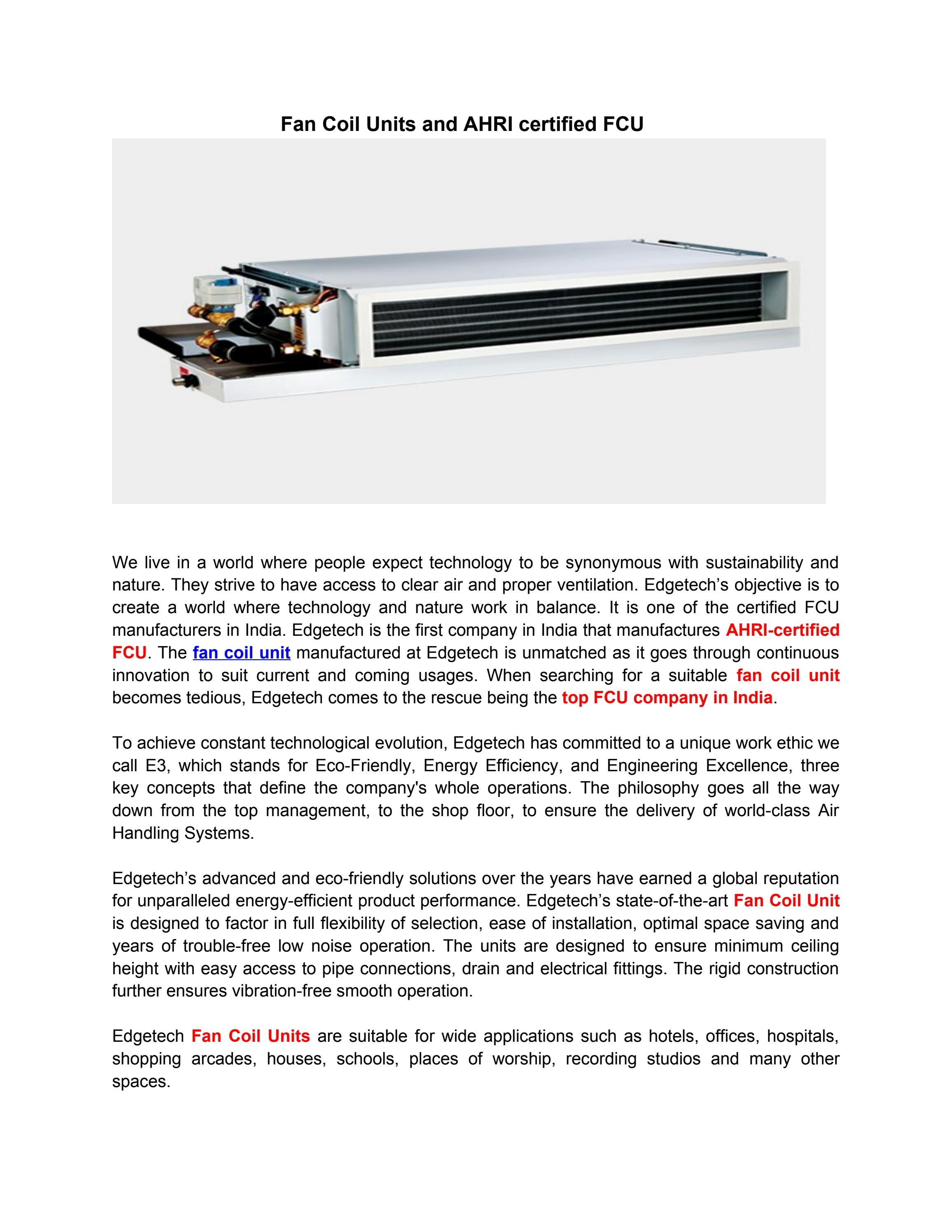 Fan Coil Units and AHRI certified FCU by edgetechwork - Issuu