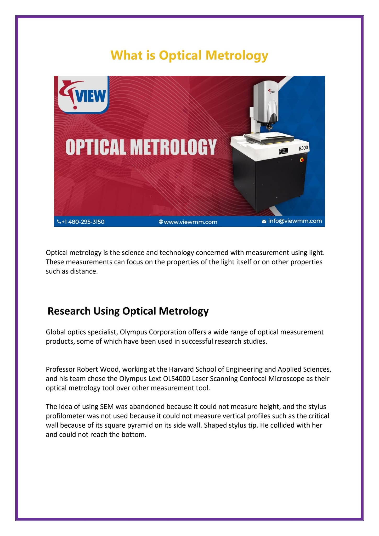 What is Optical Metrology by View mm - Issuu