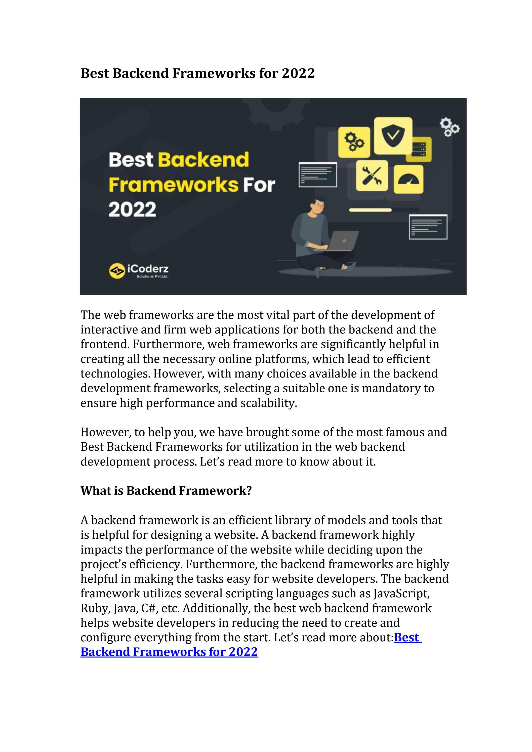 Best Backend Frameworks for 2022 by iCoderz Solutions - Issuu
