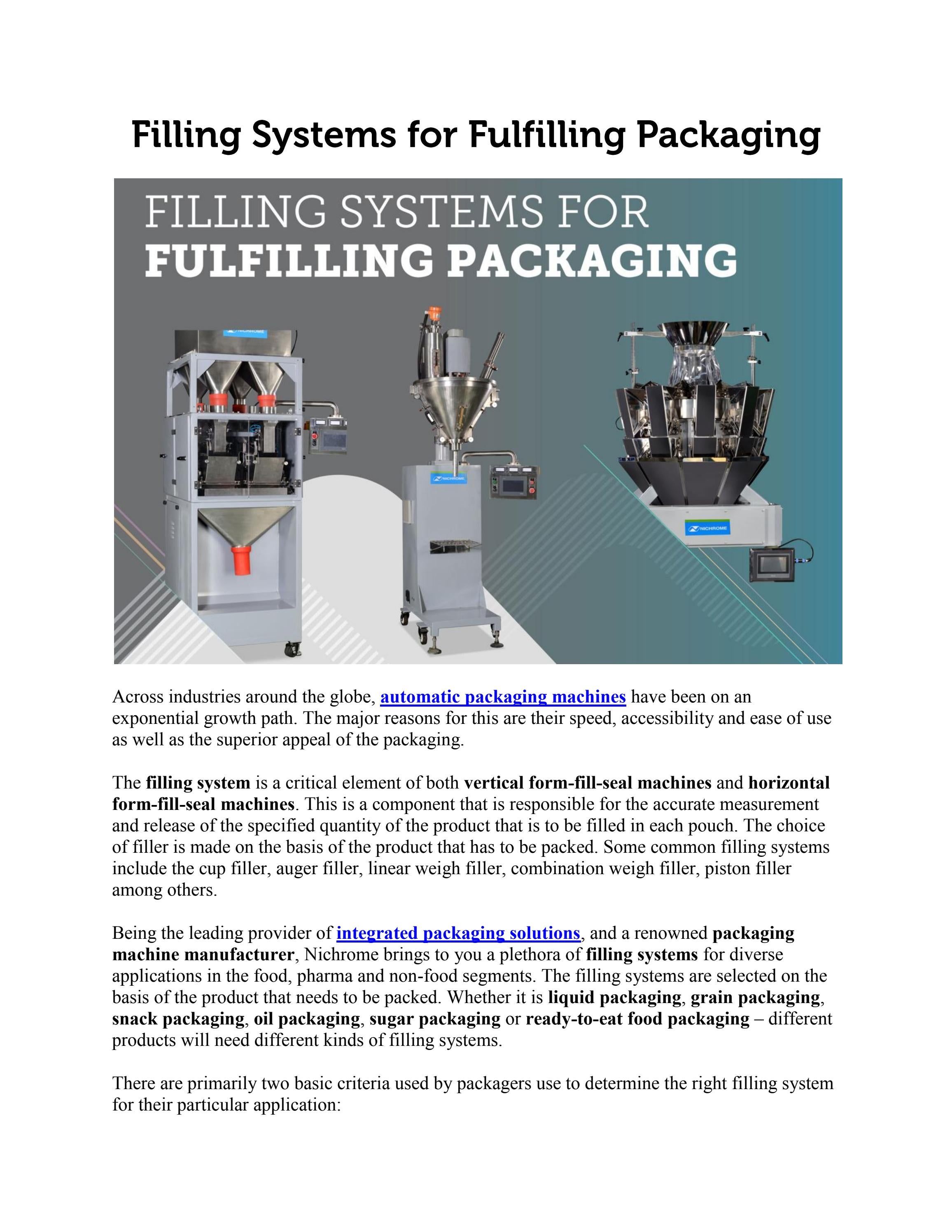Filling Systems for Fulfilling Packaging by Nichrome India - Issuu