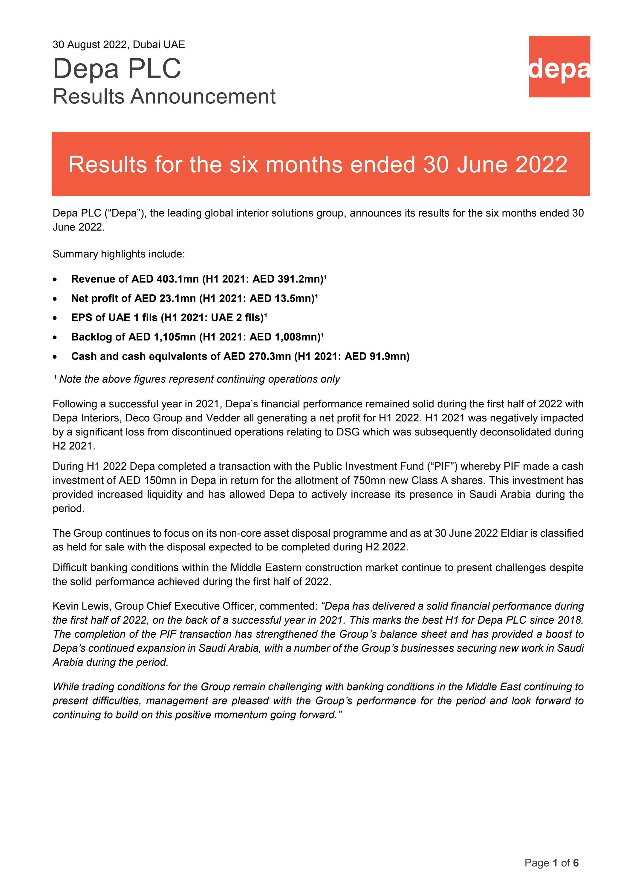 Depa PLC 2022 H1 Results Announcement by Depa Group - Issuu