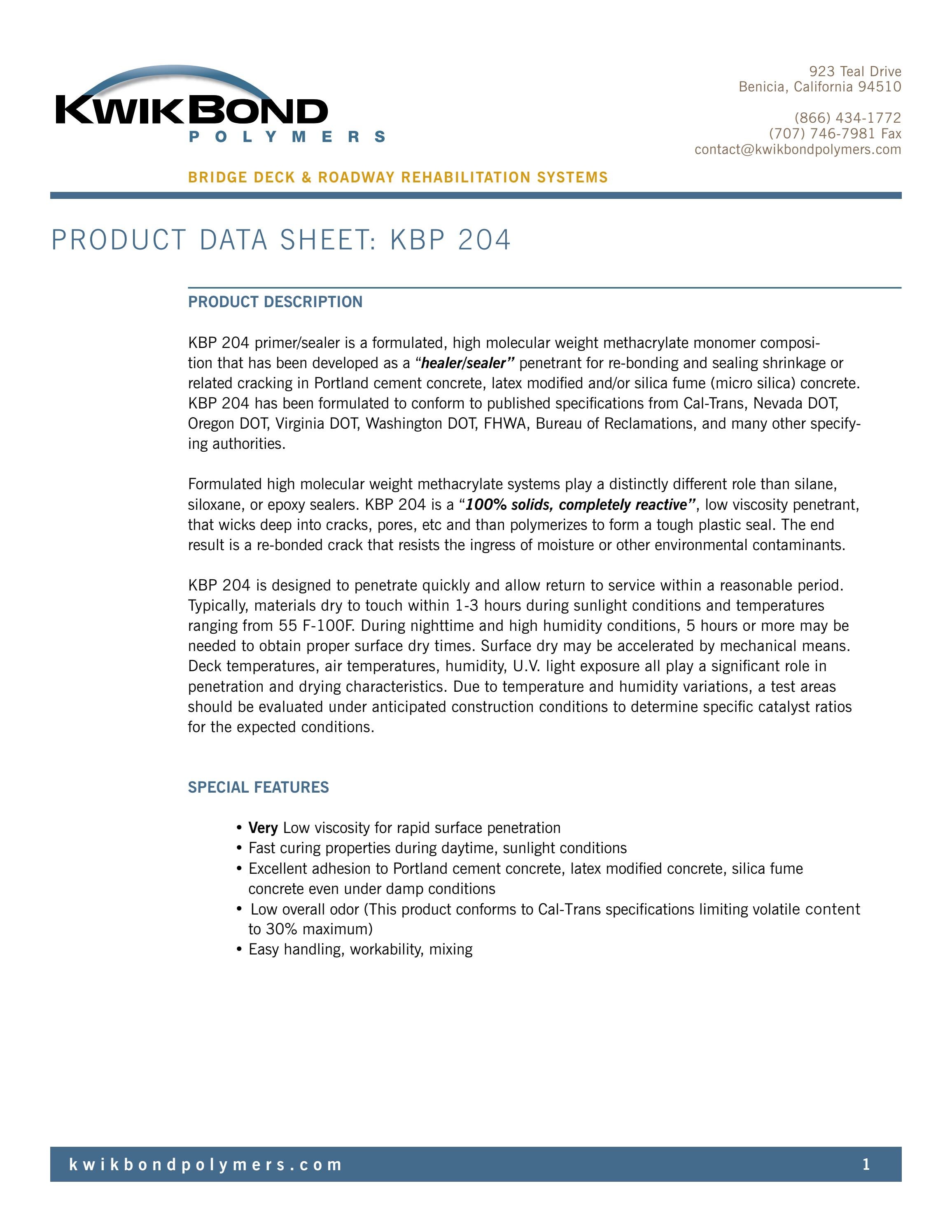 PRODUCT DATA SHEET: KBP 204 by kwikbondpolymers - Issuu